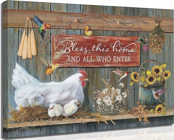 Amazon.com: Farmhouse Country Chicken Canvas Wall Art Rustic Farm Hen ...