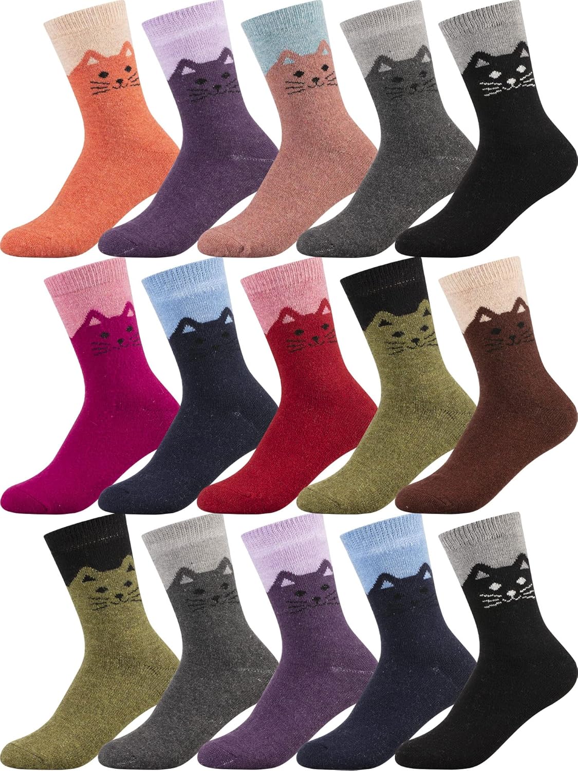 Amazon.com: Foaincore 15 Pairs Women Winter Cat Wool Socks Cat Socks ...