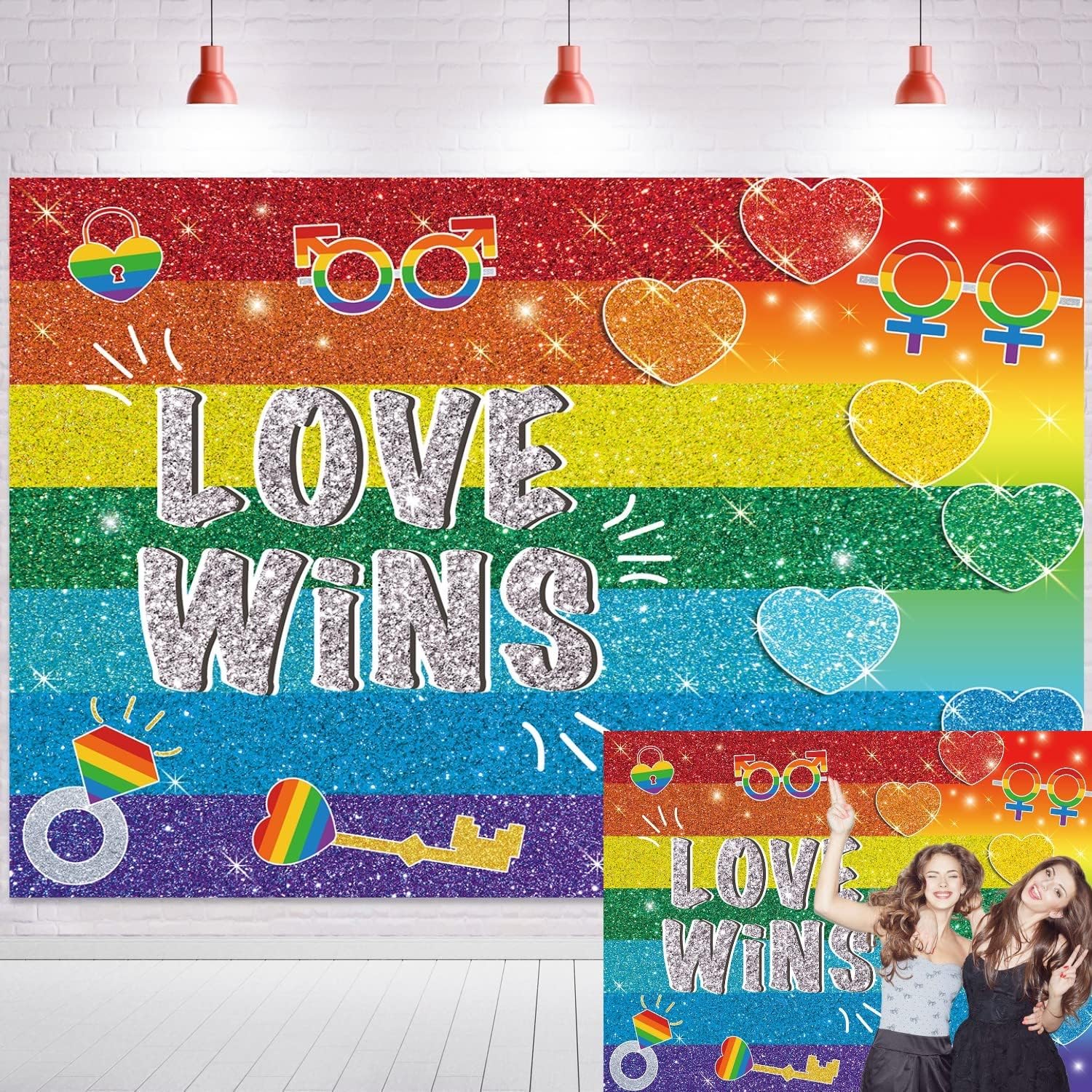 Amazon.com : Pride Month Backdrop Fabric Love Wins Glitter Rainbow ...