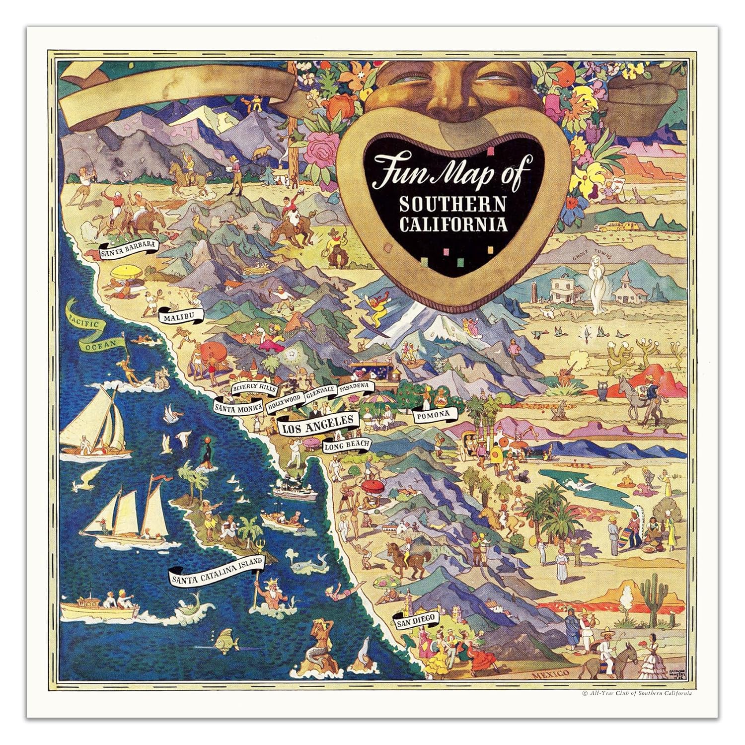 Amazon.com: Southern California Vintage Fun Map Poster– Illustrated ...