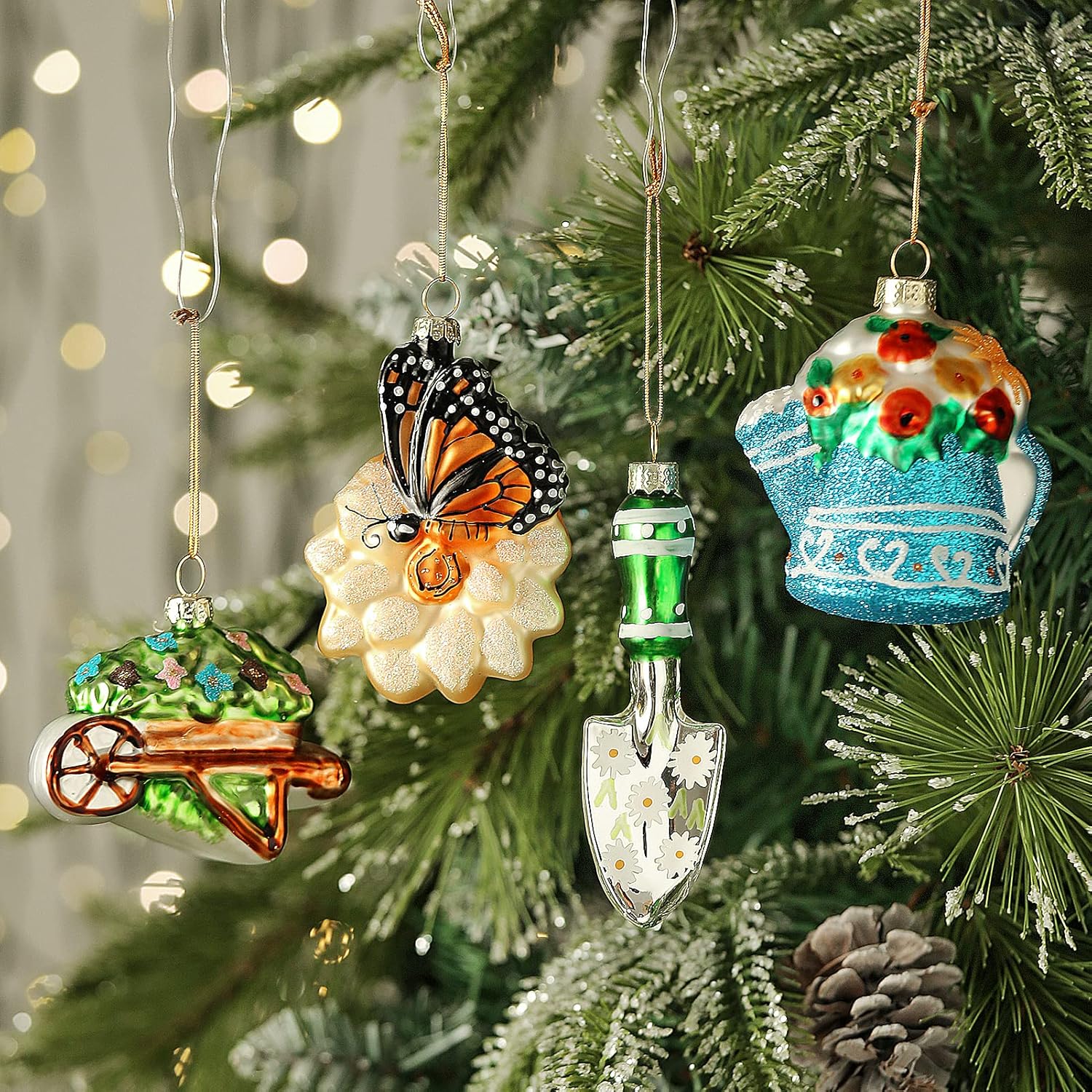 Amazon.com: WBHome Christmas Glass Ornaments, Hand Crafted Butterfly ...