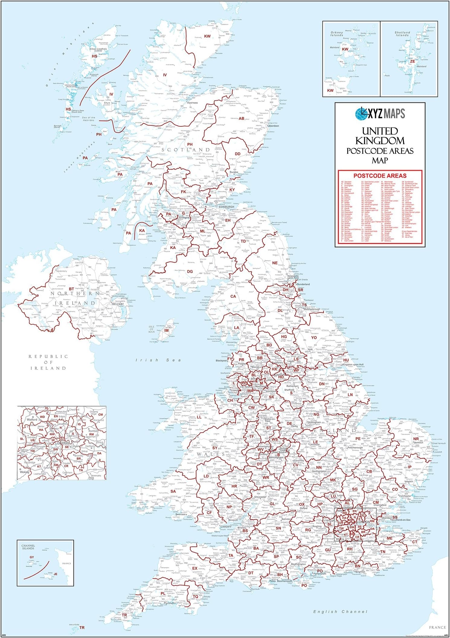 UK White Postcode Areas Large Wall Map - Paper : Amazon.co.uk ...