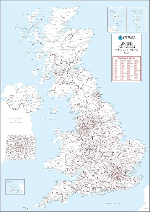 UK White Postcode Areas Large Wall Map - Paper : Amazon.co.uk ...