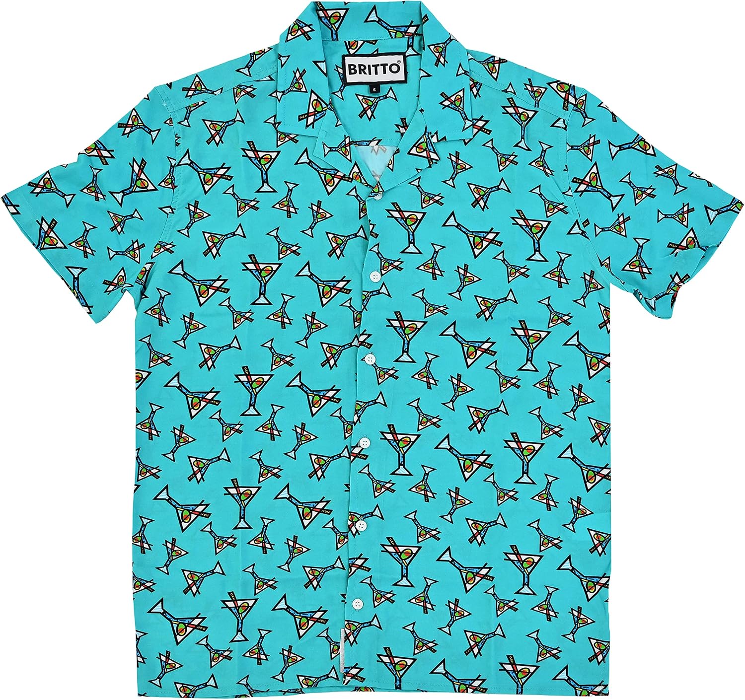 Amazon.com: Britto Romero Men's Short Sleeve Button Casual Shirt, Aqua ...