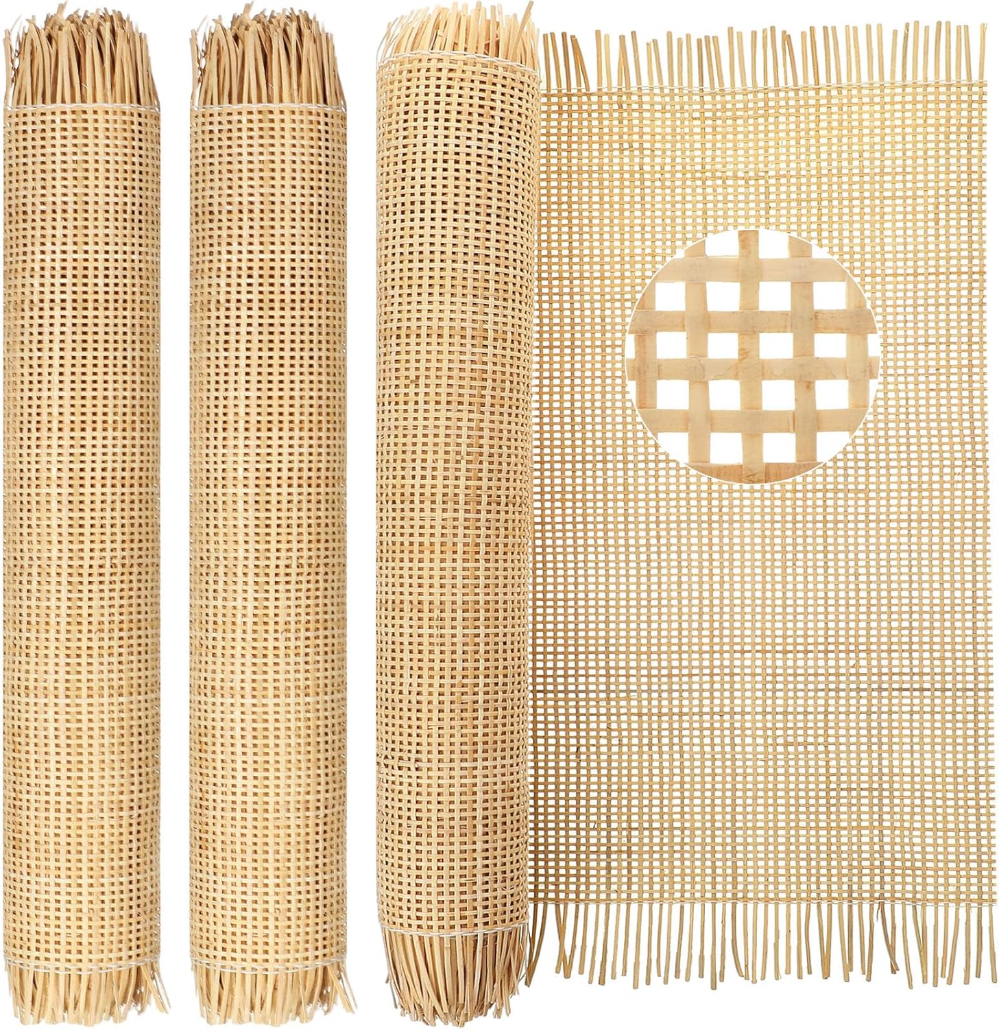 Windyun 3 Rolls 18" Width Square Rattan Cane Webbing Roll 3.3 Feet ...