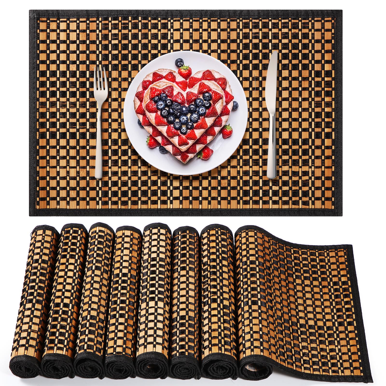 Amazon.com: Hushee 8 Pcs Bamboo Placemats Bamboo Dining Table Mats ...