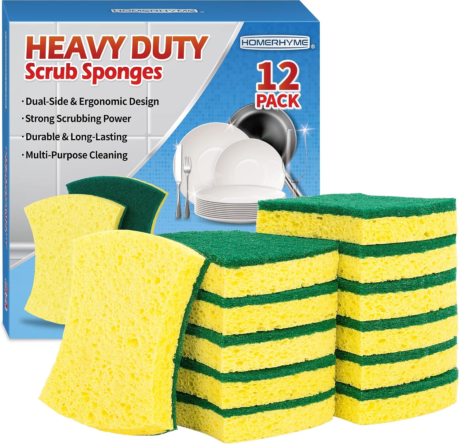 Amazon.com: HOMERHYME Heavy Duty Sponges, 12 Pack Cellulose Scrub ...