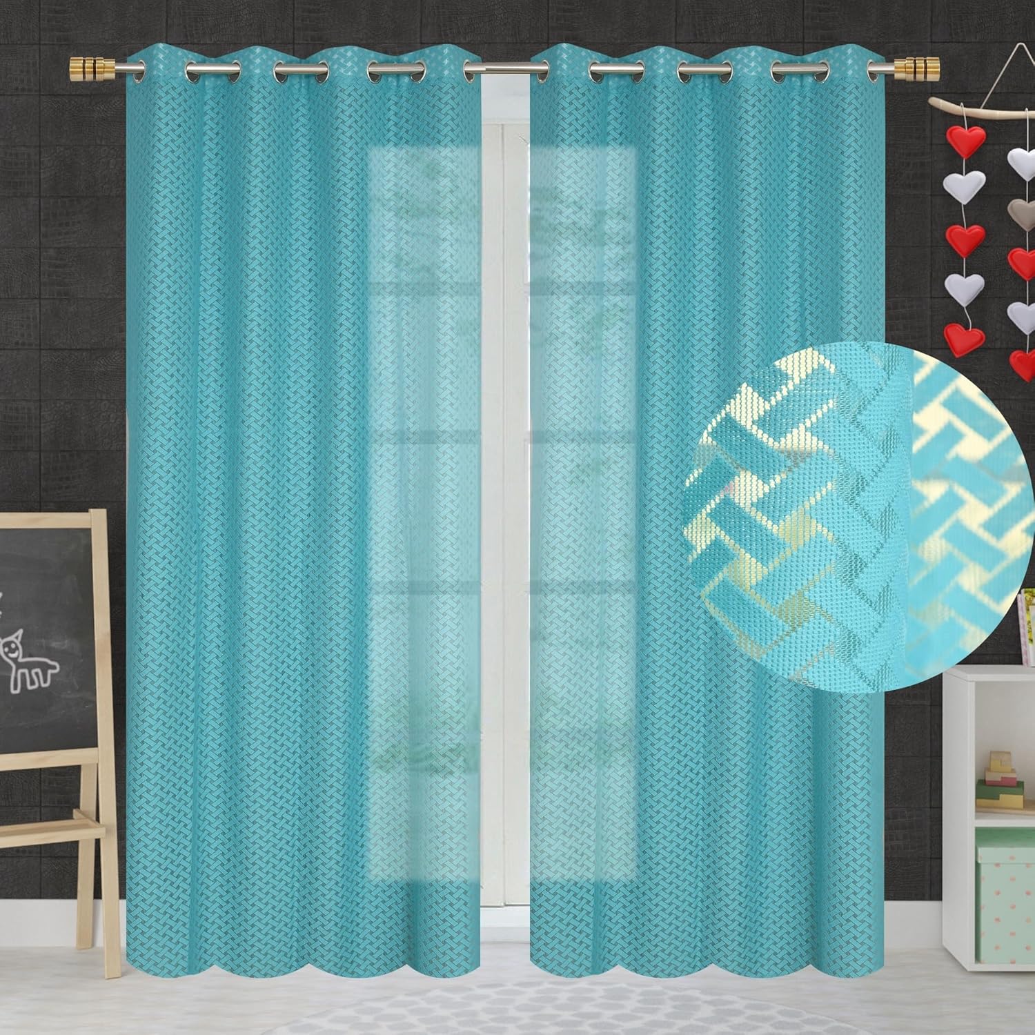 Buy Yarnis Polyester Sheer Criss Cross Net Curtains, 7 Feet Long, Set of 2 for Door & Windows ...