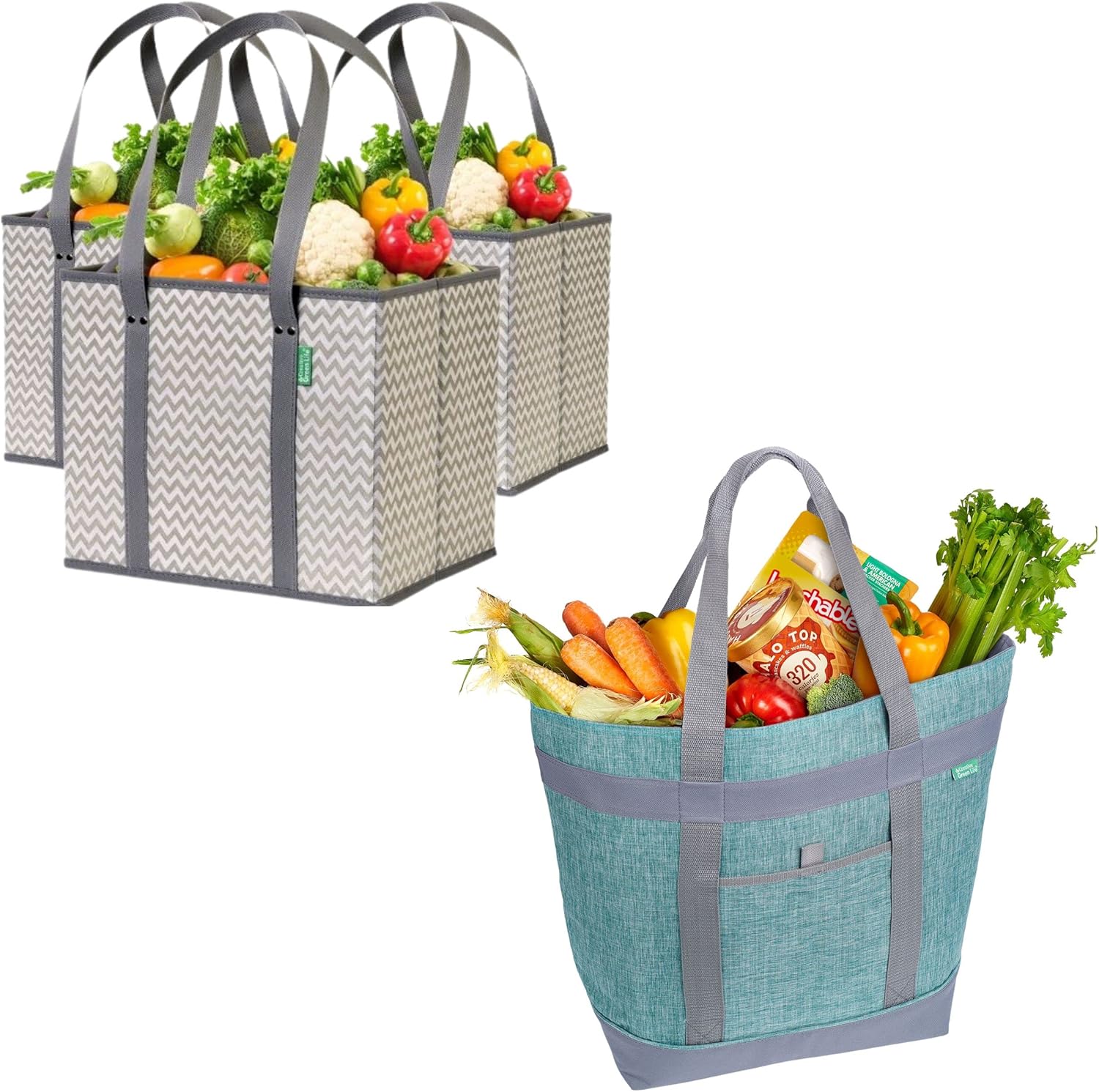 Amazon.com: Creative Green Life Reusable Grocery Box Bags and Cooler ...