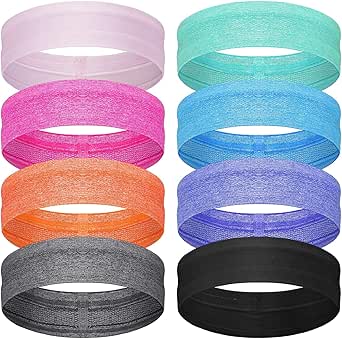 Amazon.com : 8 Pieces Sweatbands Non Slip Headbands Stretchy Running ...