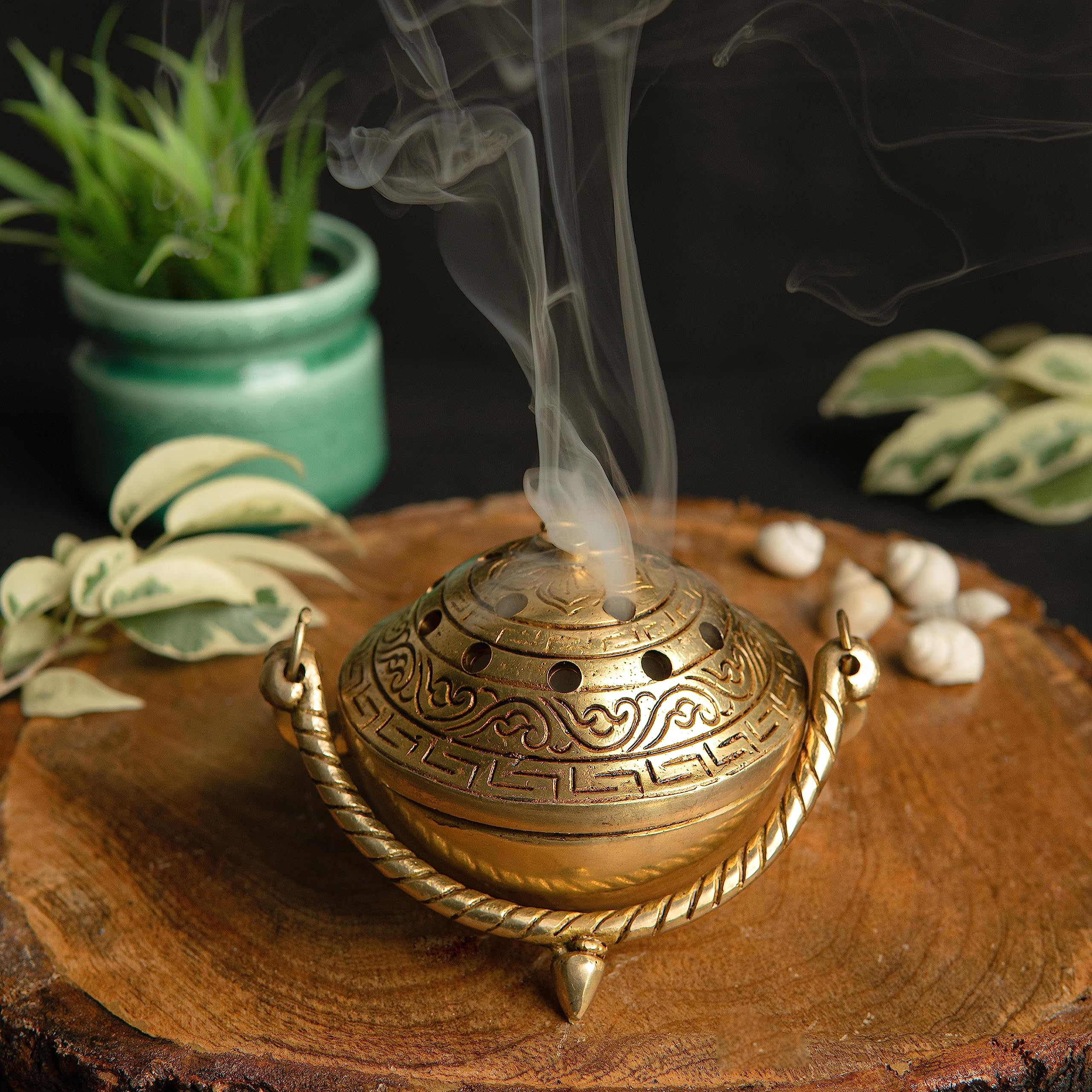 Jaszz Art Brass Antique Design Dhoop Dani Pot | Loban Burner |Bakhoor ...