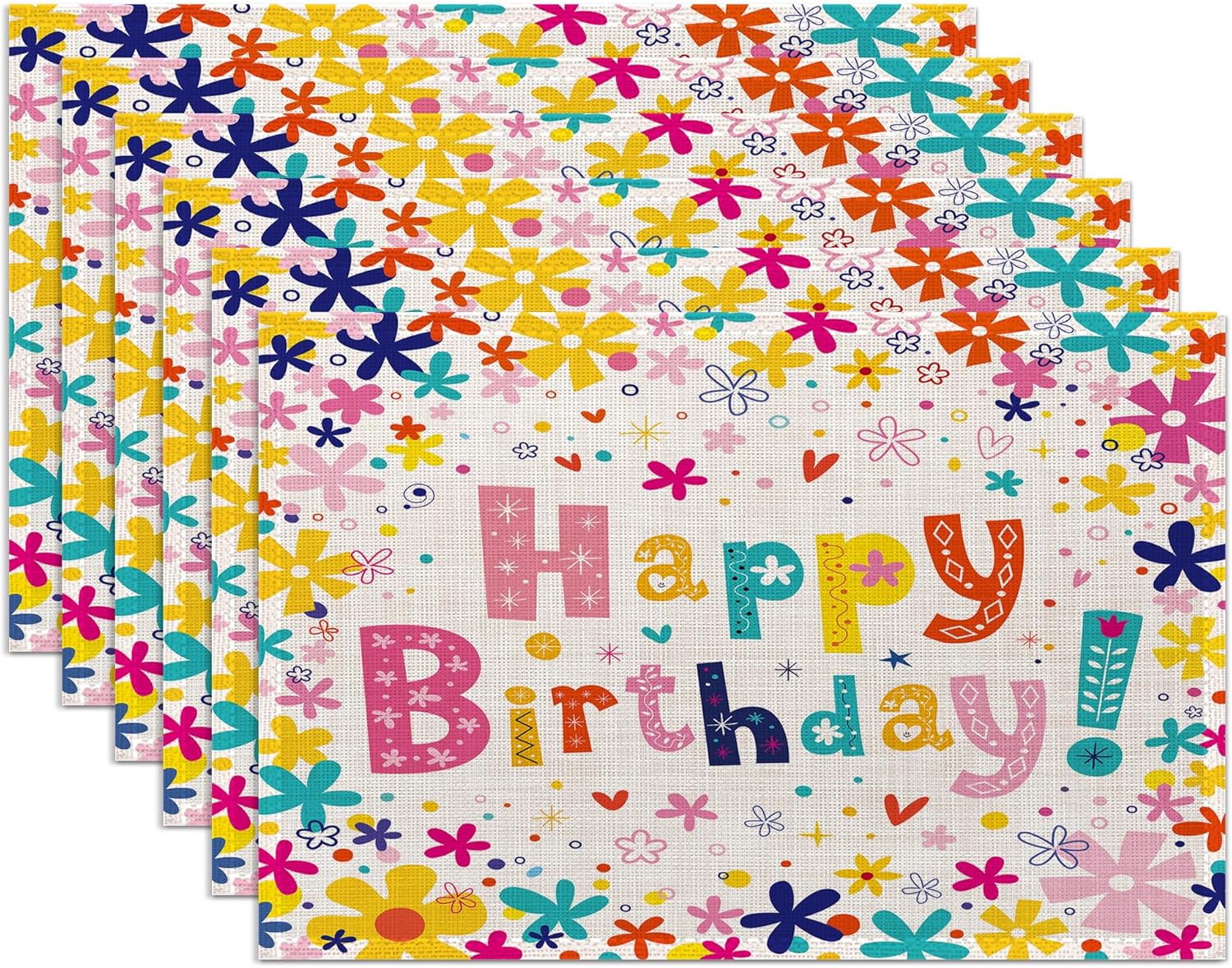 Amazon.com: Happy Birthday Placemats Set of 6,Washable Heat Resistant ...