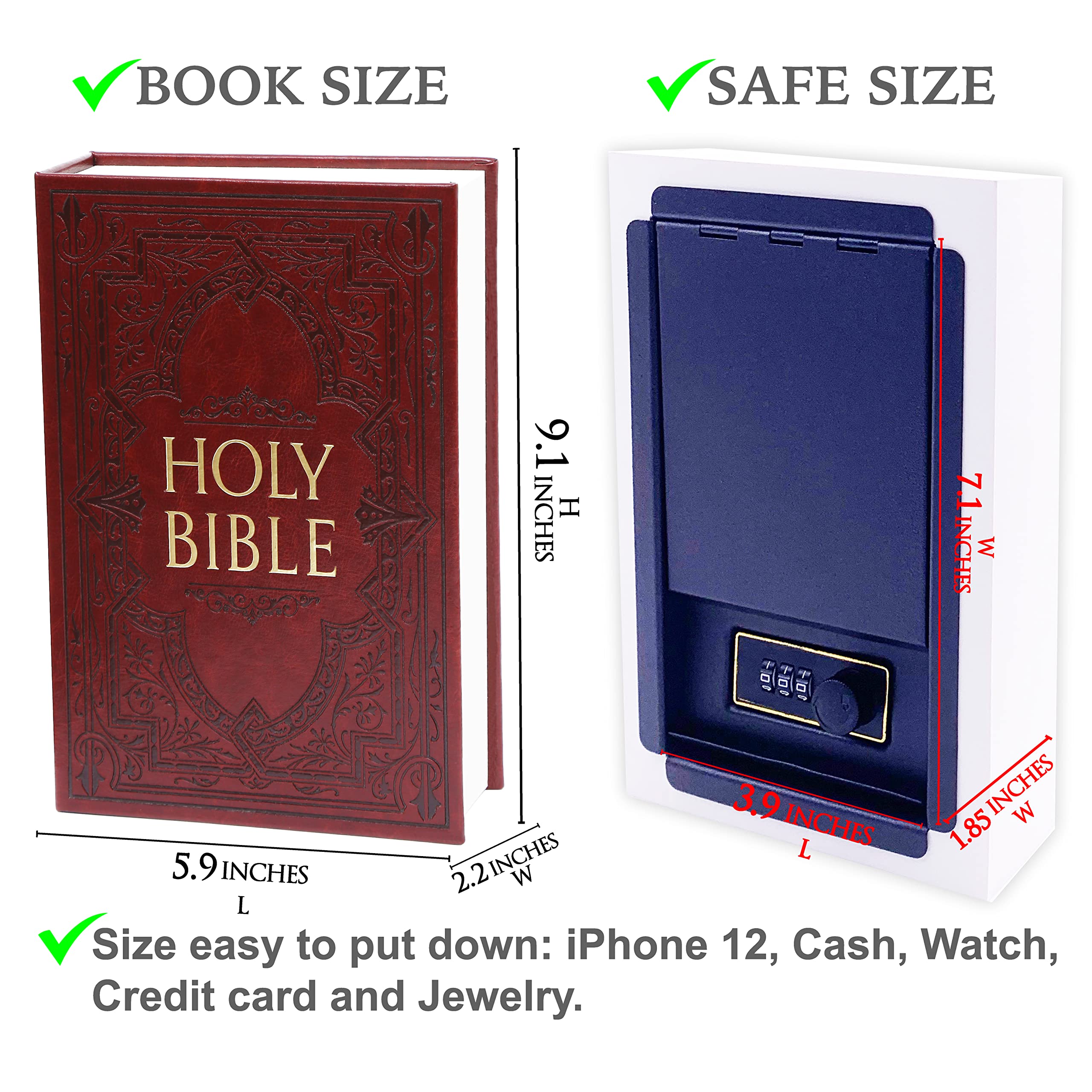 Leather Bound Real Pages Portable Book Safe,Combination Lock box ...