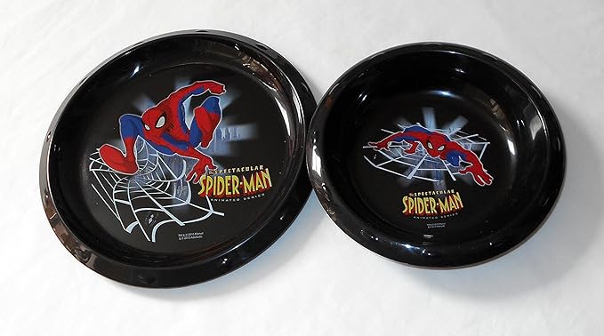 Amazon.com | Marvel Spiderman Plate & Bowl Set ~ Black: Dinner Plates ...