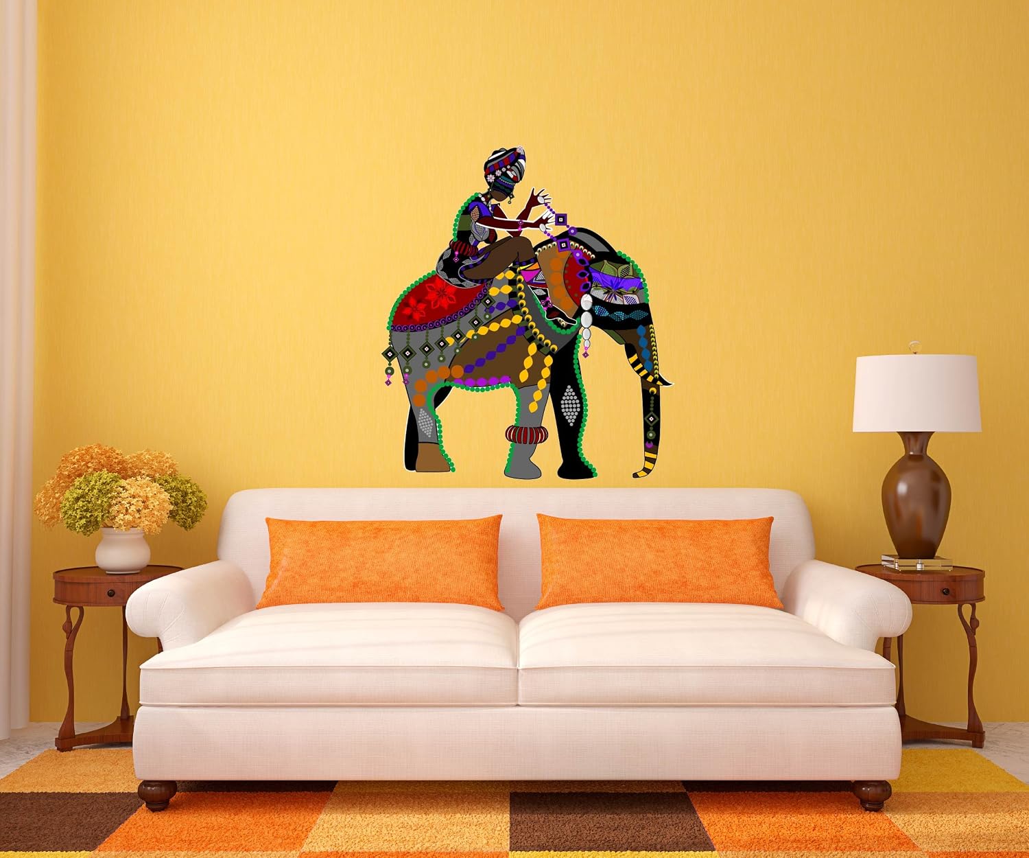 Amazon.com: African Tribal Elephant Design Wall Decal - 35" x 31 ...