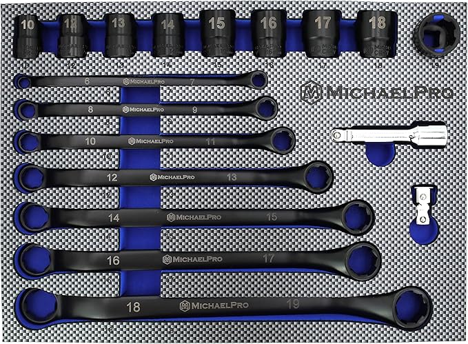 MichaelPro MP001218 18-Piece Double Ring Spanner Set, Black Oxide Bolt ...