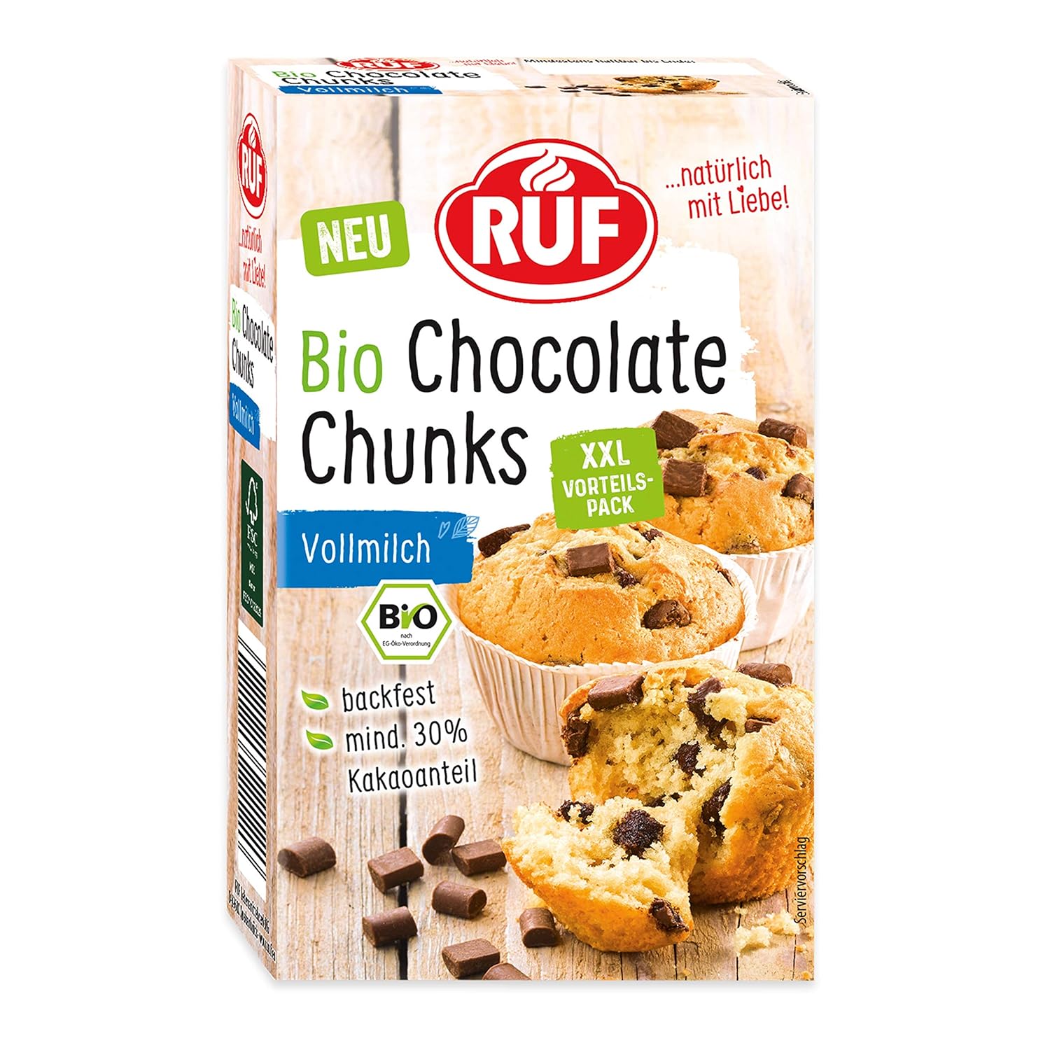 RUF Bio Chocolate Chunks Vollmilch, backfeste Milchschokoladen-Tropfen ...