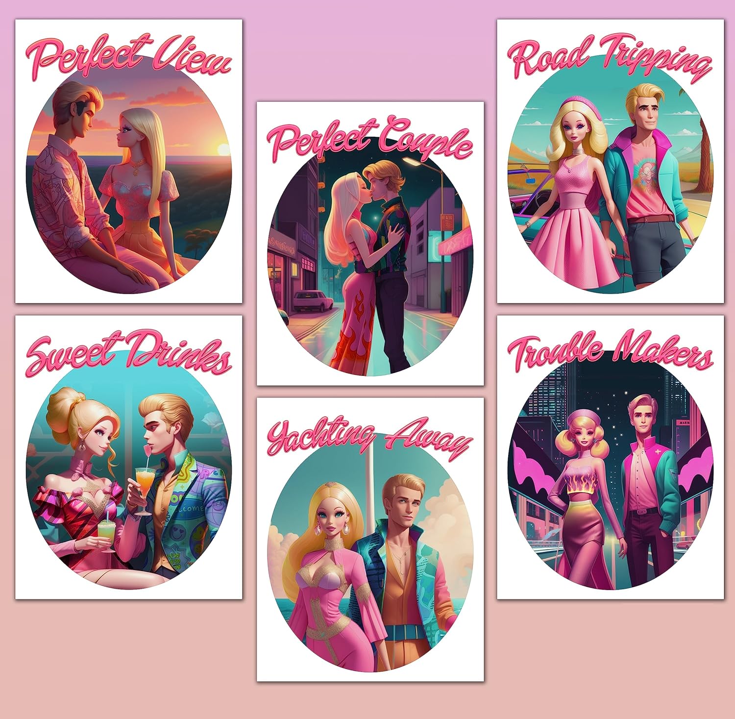 Amazon.com: Modern B & Ken Room Wall Decor Set of 6 - Wall Art Prints ...