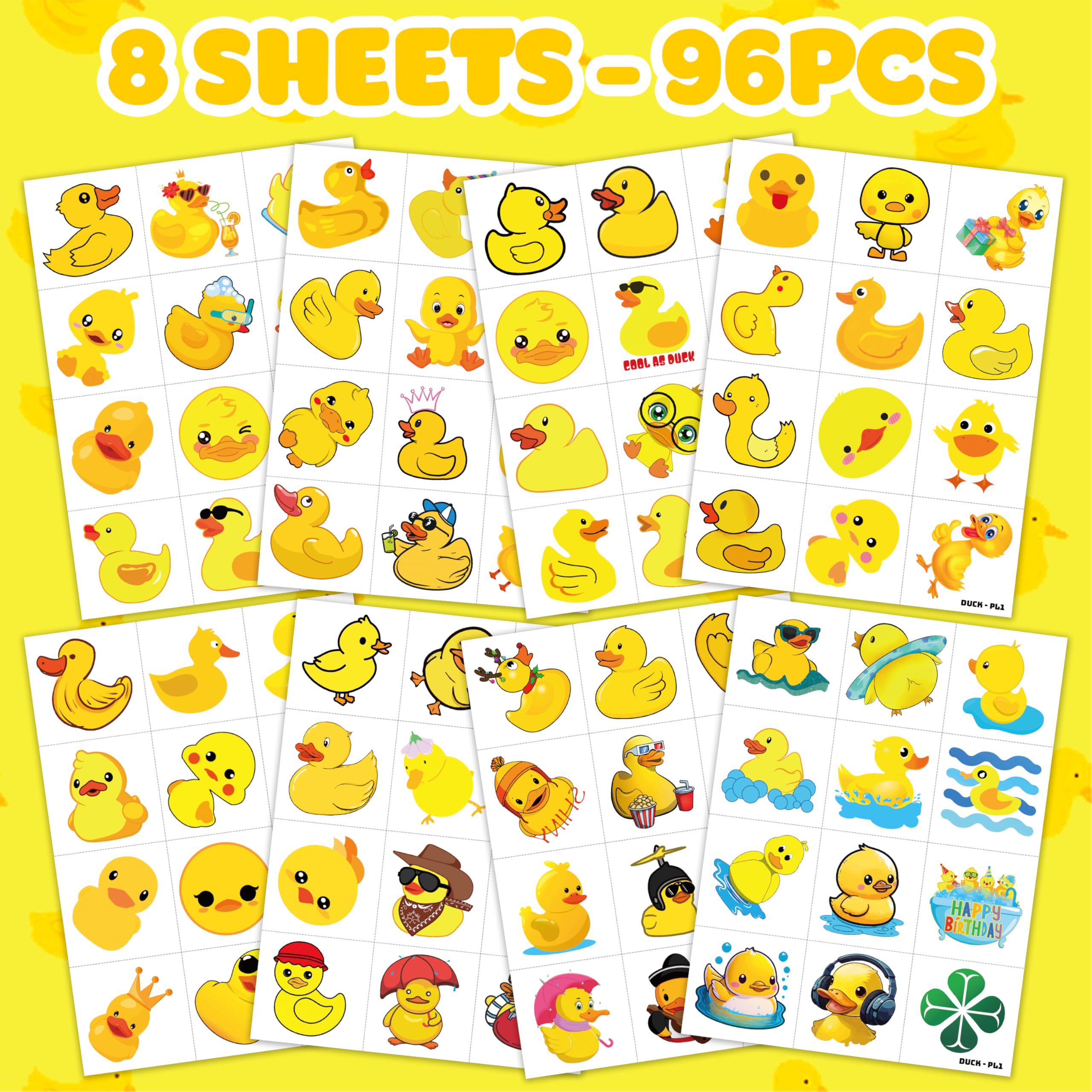 Snapklik.com : 96 PCS Rubber Duck Pre-Cut Temporary Tattoos Themed ...