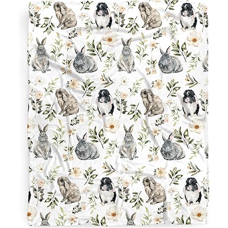 Amazon.com: Rabbits Bunny Blanket Gift for Boys Girls, Floral Rabbits ...