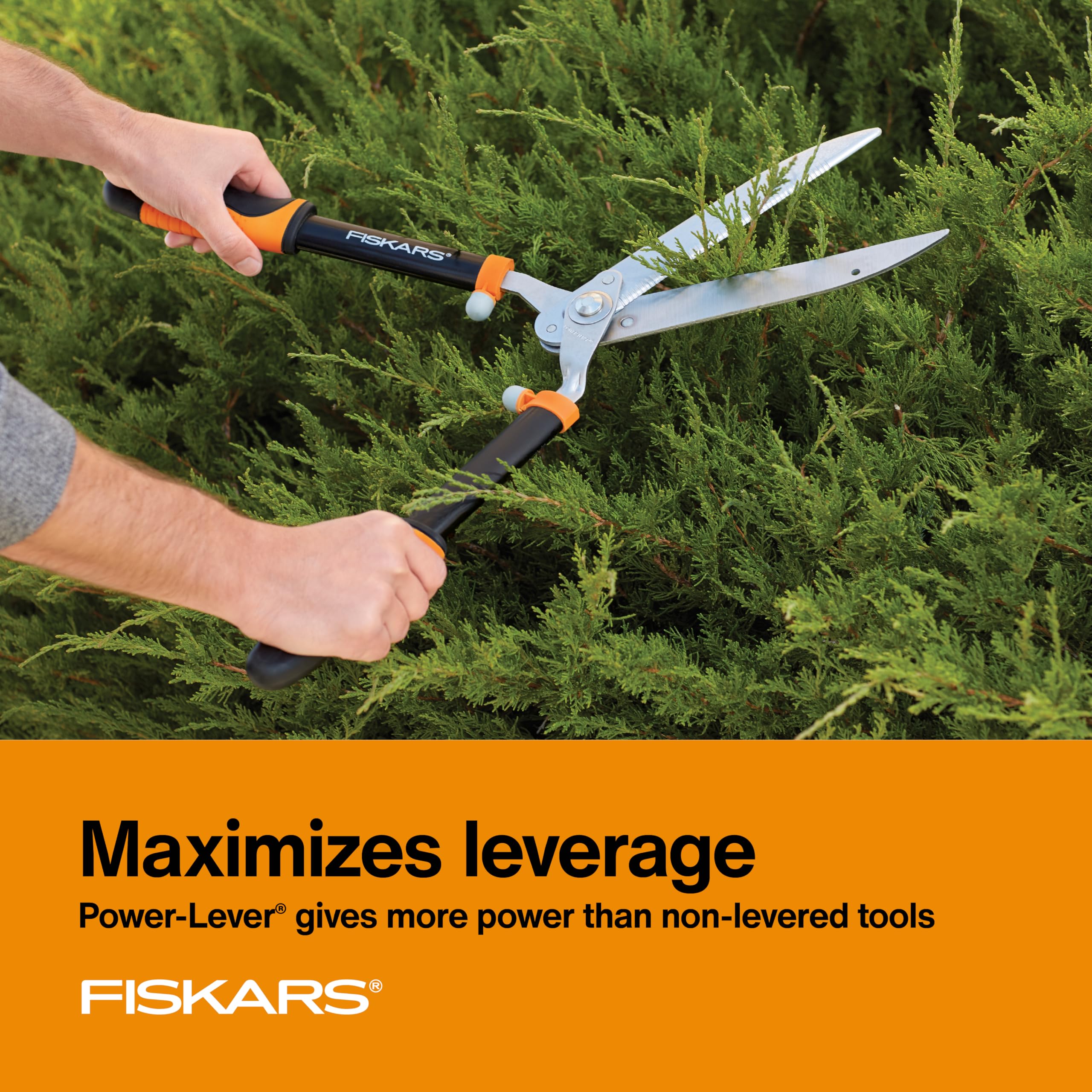 Fiskars Power-Lever 23” Hedge Shears – Self-Sharpening Precision-Ground Steel Blades – For ...