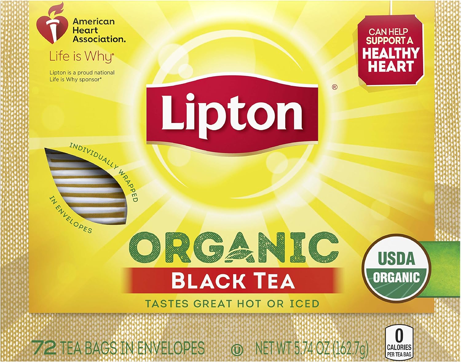 Lipton Bolsas de té para té helado o caliente orgánico té negro helado ...