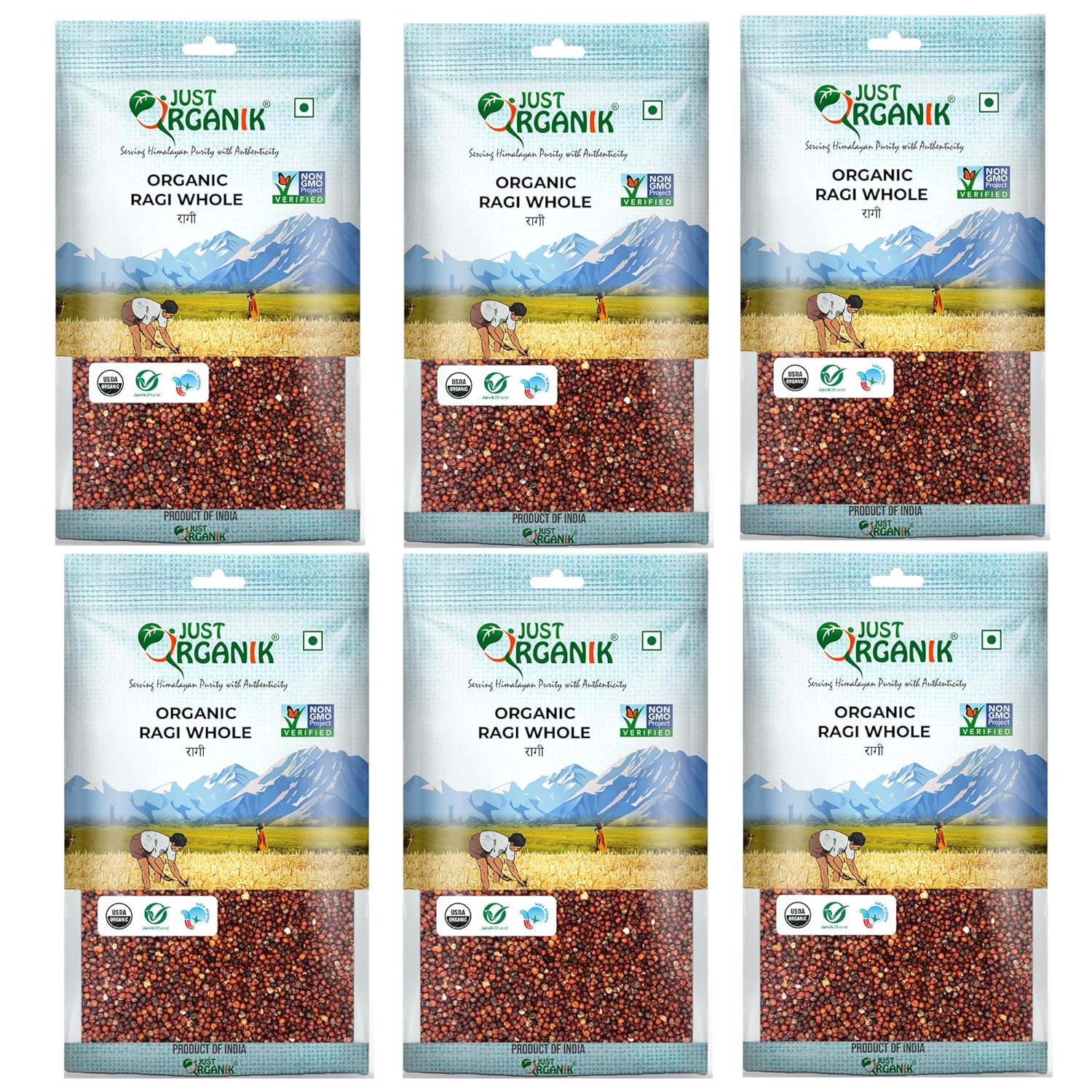 JUST ORGANIK - Organic Ragi whole 3 kg (6 x 500g) | Ragi | Finger ...