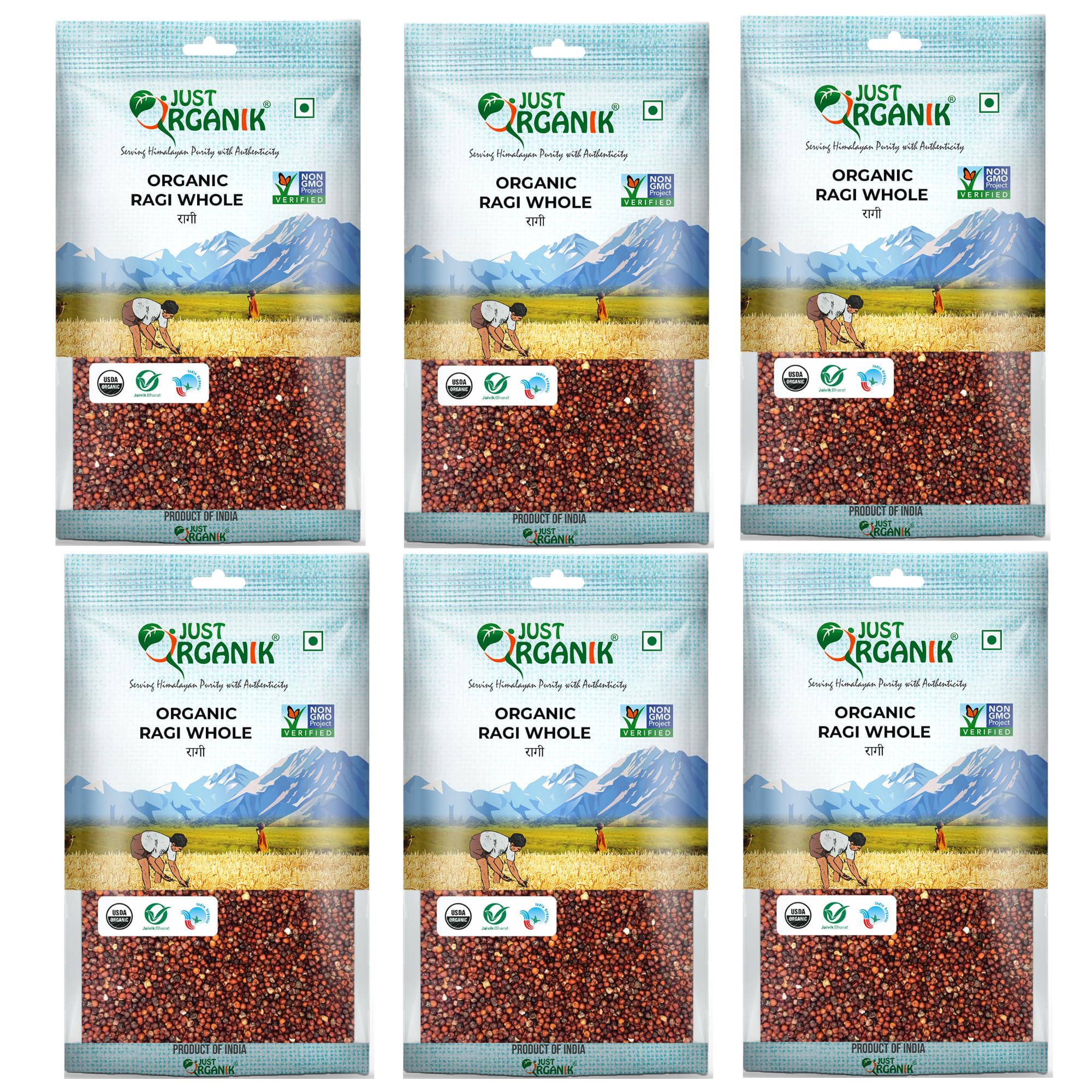 JUST ORGANIK - Organic Ragi whole 3 kg (6 x 500g) | Ragi | Finger ...
