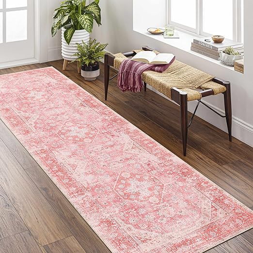 Amazon.com: MUJOO Pink Runner Rug,Washable 2x8 Runner Rugs for Hallways ...