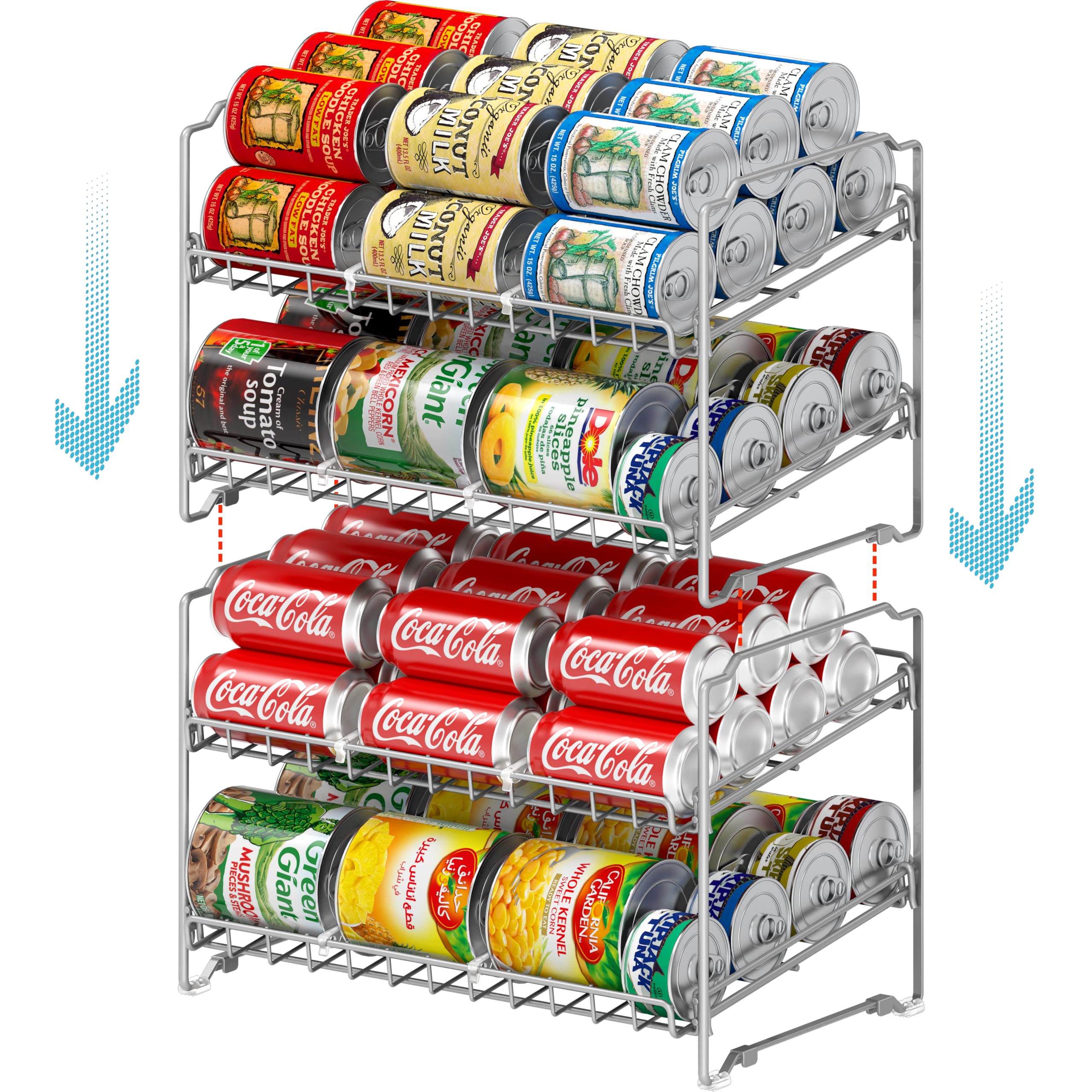 SimpleHouseware 2 Pack Stackable 2 Tier Can Rack, Silver: Racks ...