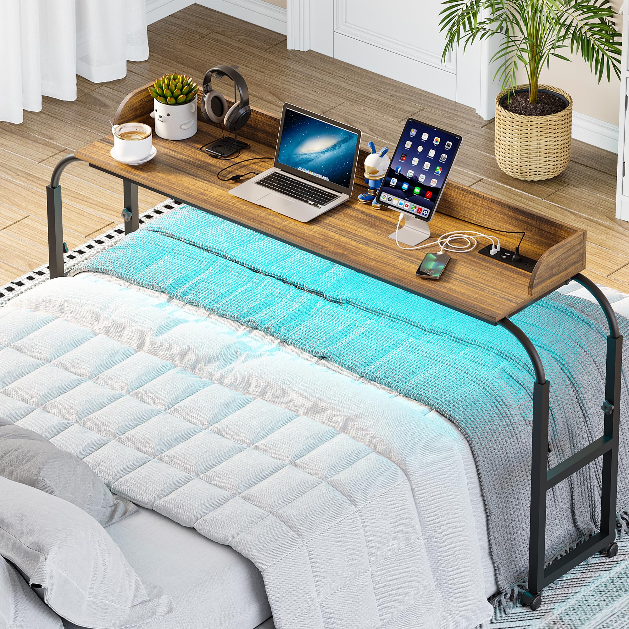 Amazon.com: JDPAG Adjustable Overbed Table with Charging Station up to ...