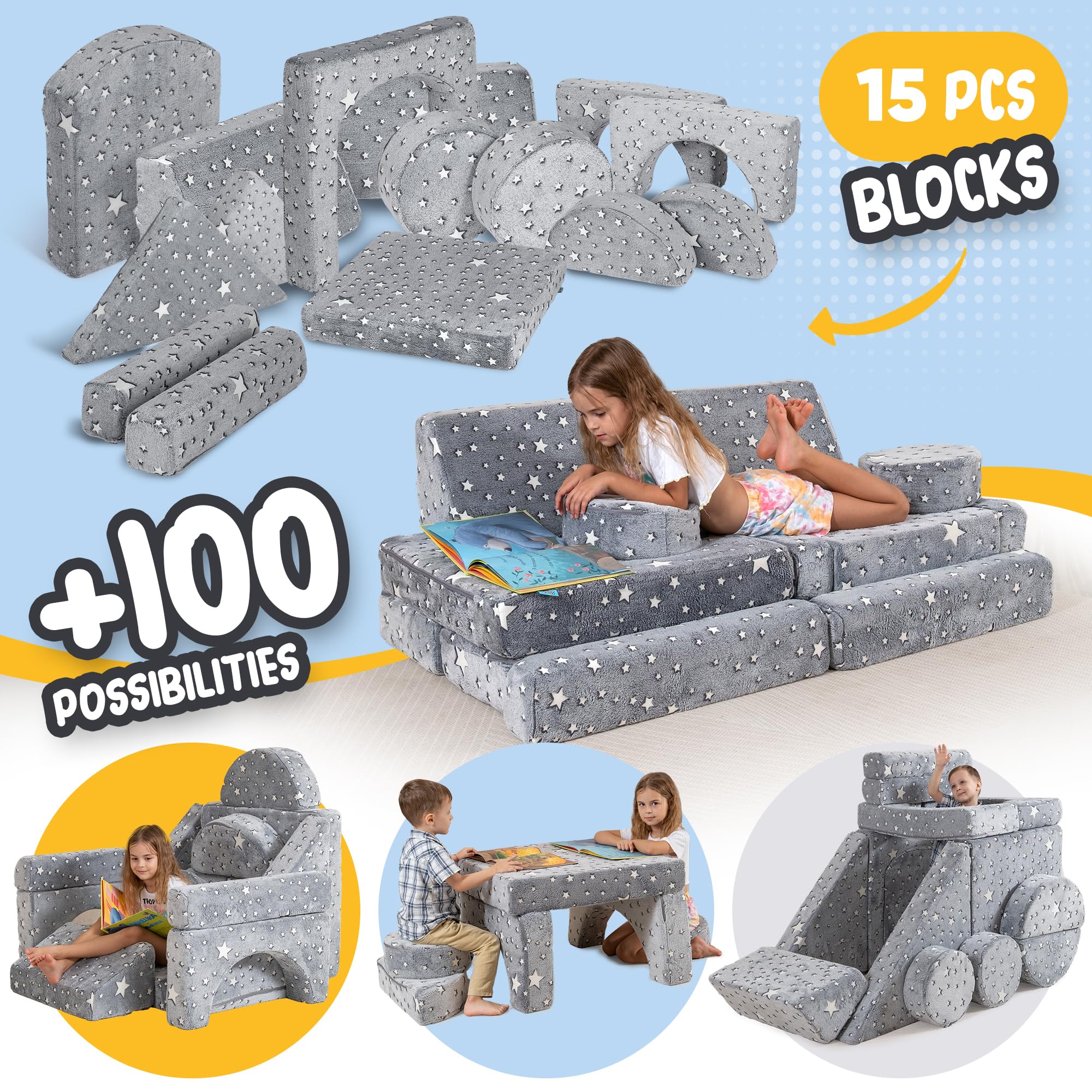 Snapklik.com : Happy Blocks 15pcs Modular Kids Play Couch - The ...