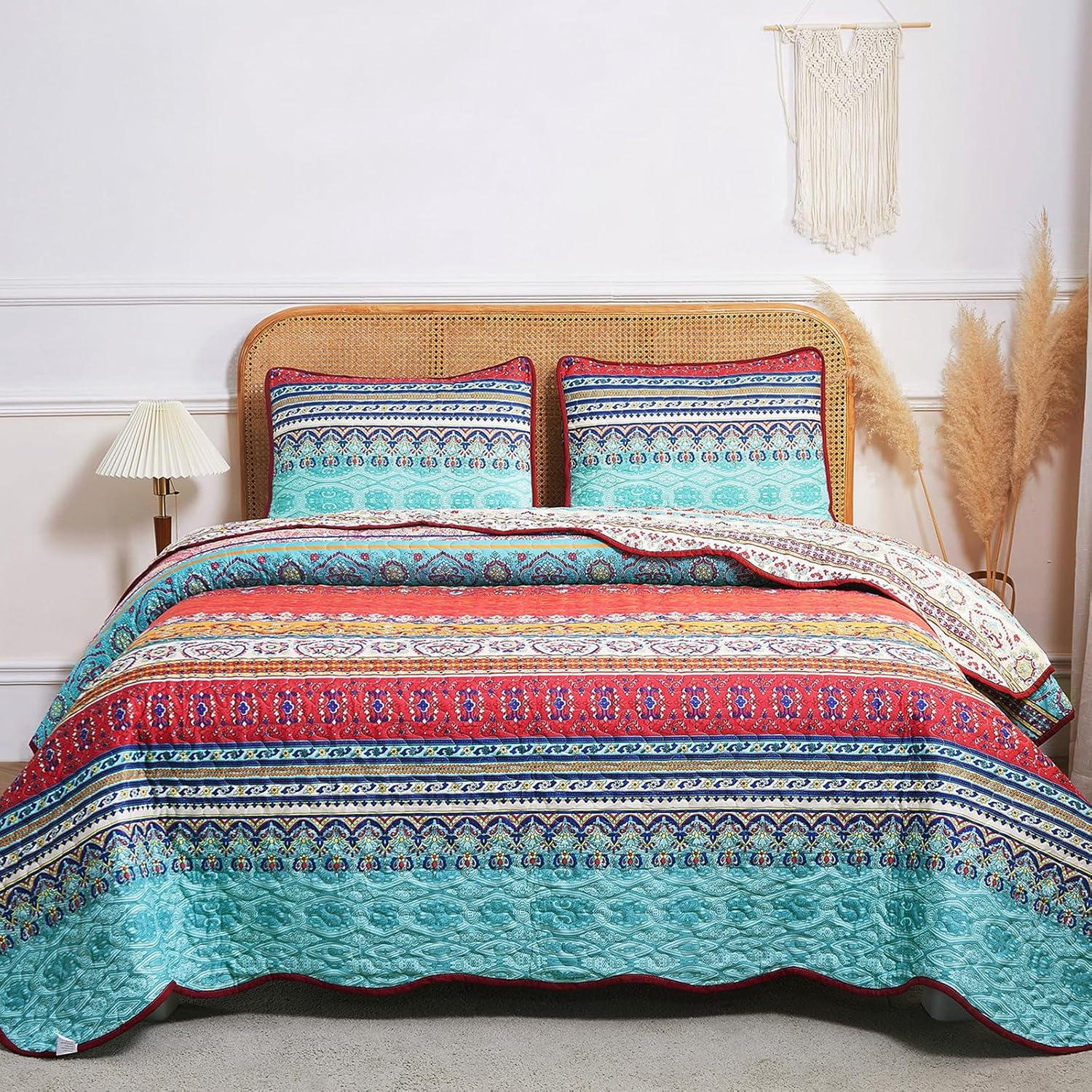 Amazon.com: 8HMOON Boho Quilt Set Boho Bedding King Soft Boho Striped ...
