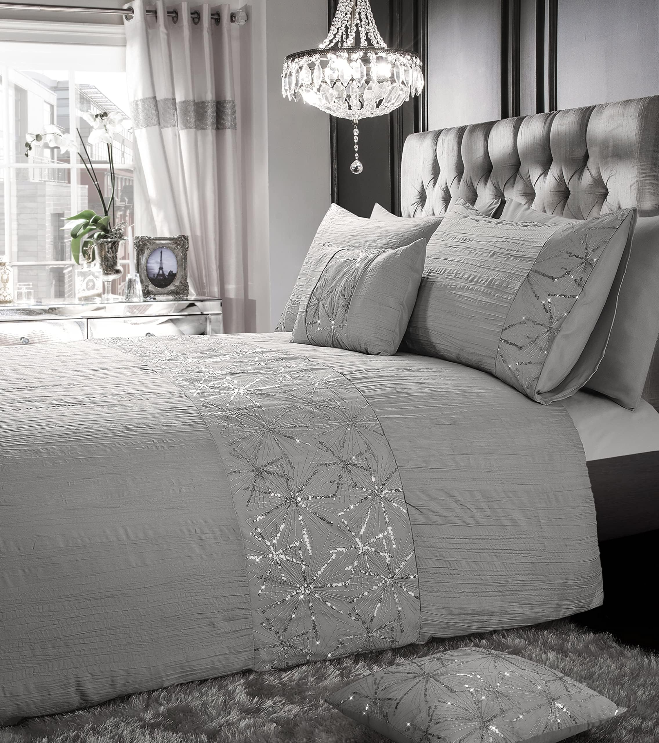 Sienna Glitter Duvet Cover with Pillow Case Sparkle Glitz Velvet ...