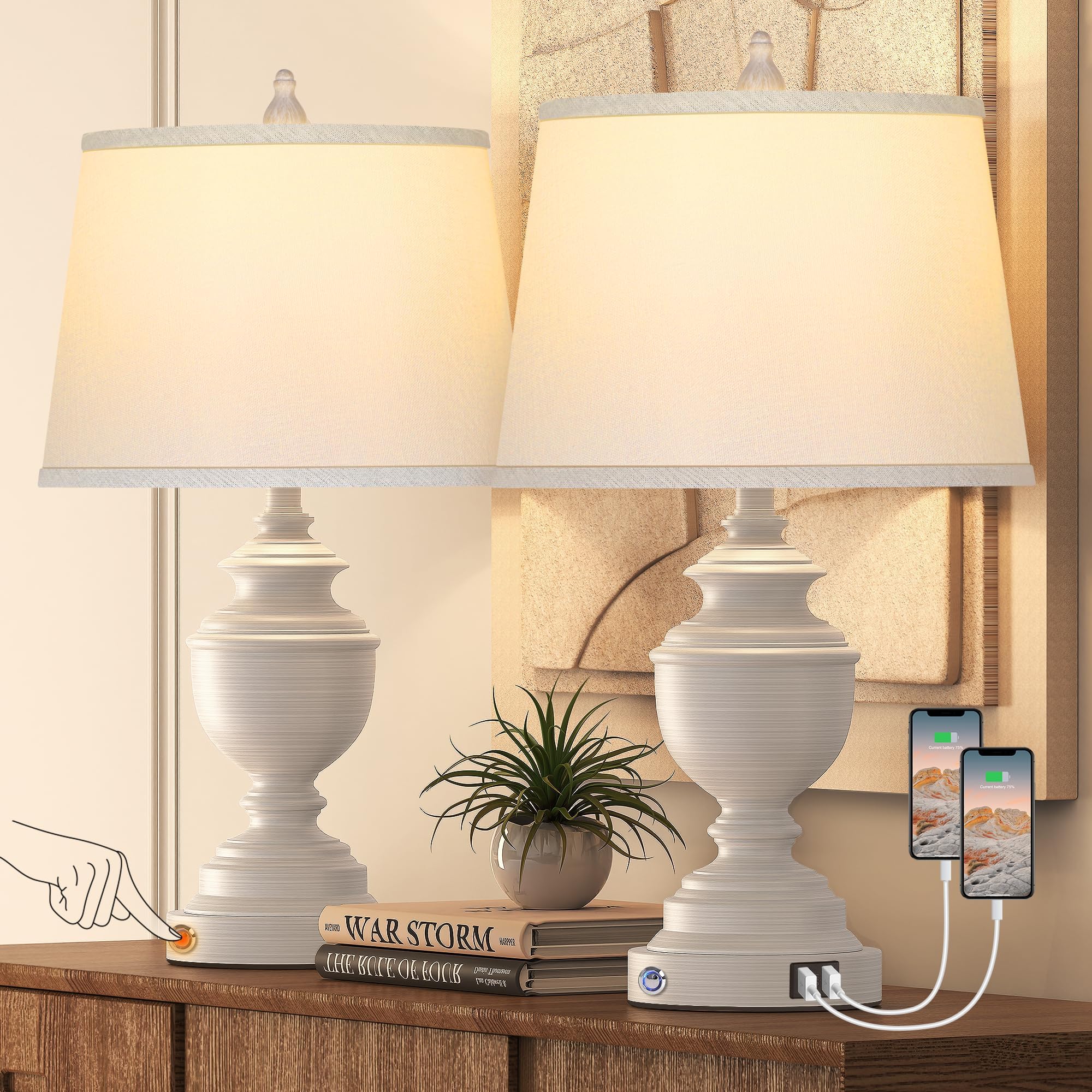 HUITICO Farmhouse Table Lamps for Living Room Bedside Lamps for ...