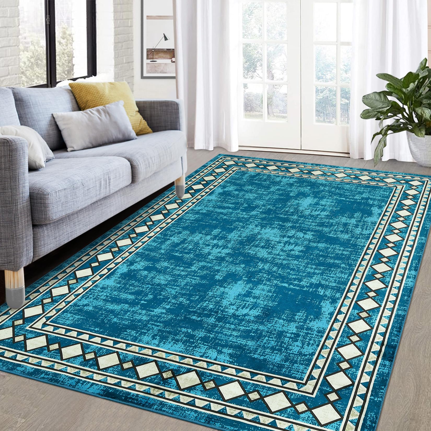 8x10 Area Rug Machine Washable Modern Bordered Area Rug Indoor ...