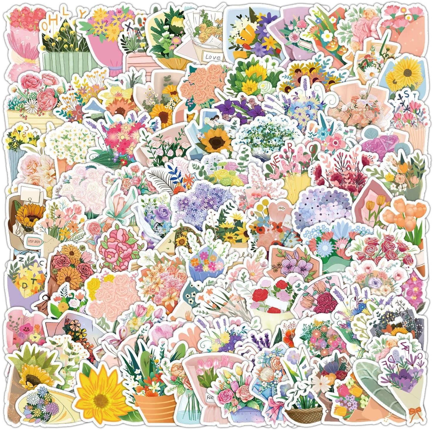 Amazon.com: 100Pcs Flower Aesthetic Stickers,Flowers Bouquet Stickers ...