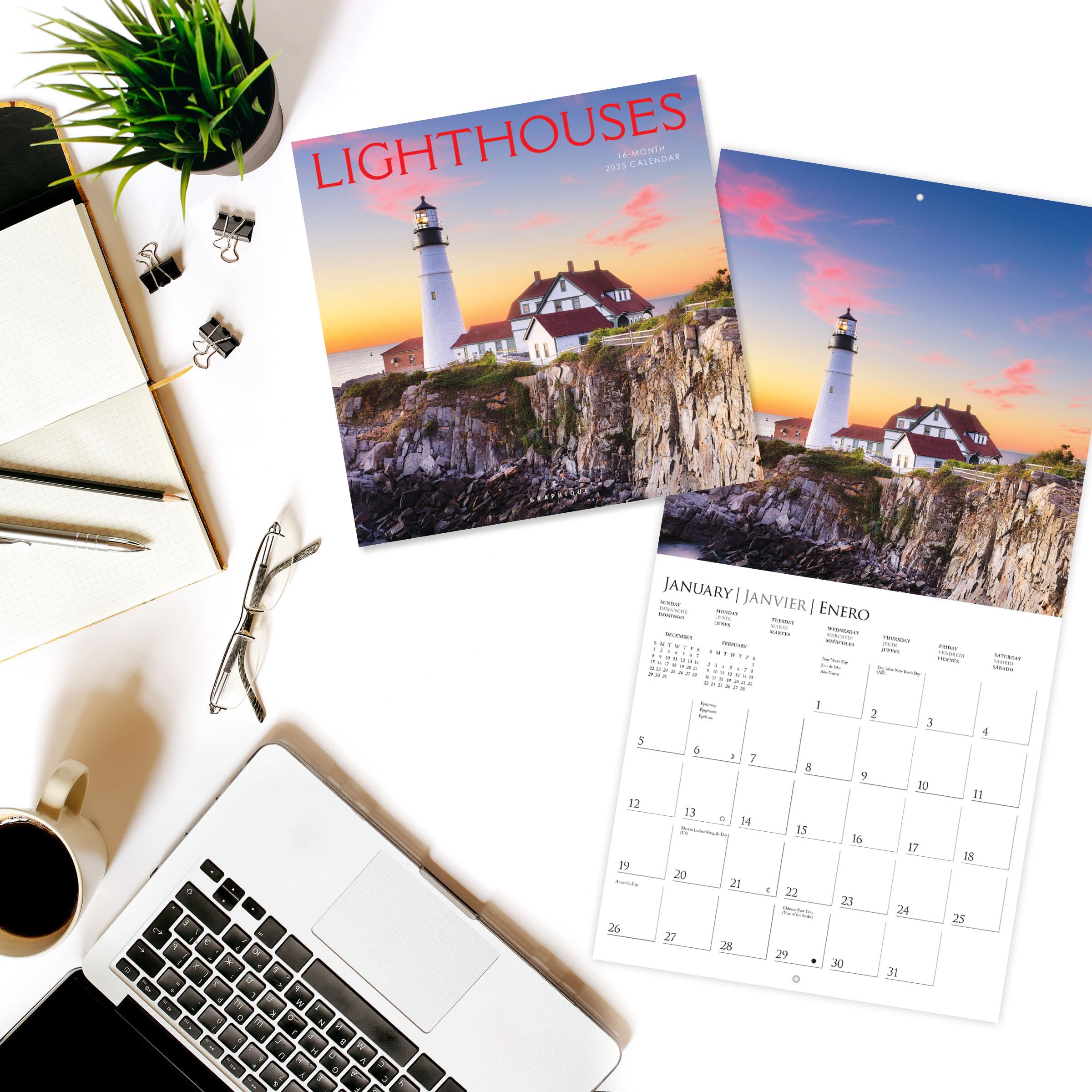 Snapklik.com : 2025 Lighthouses Wall Calendar 12” X 12” Thick Paper ...