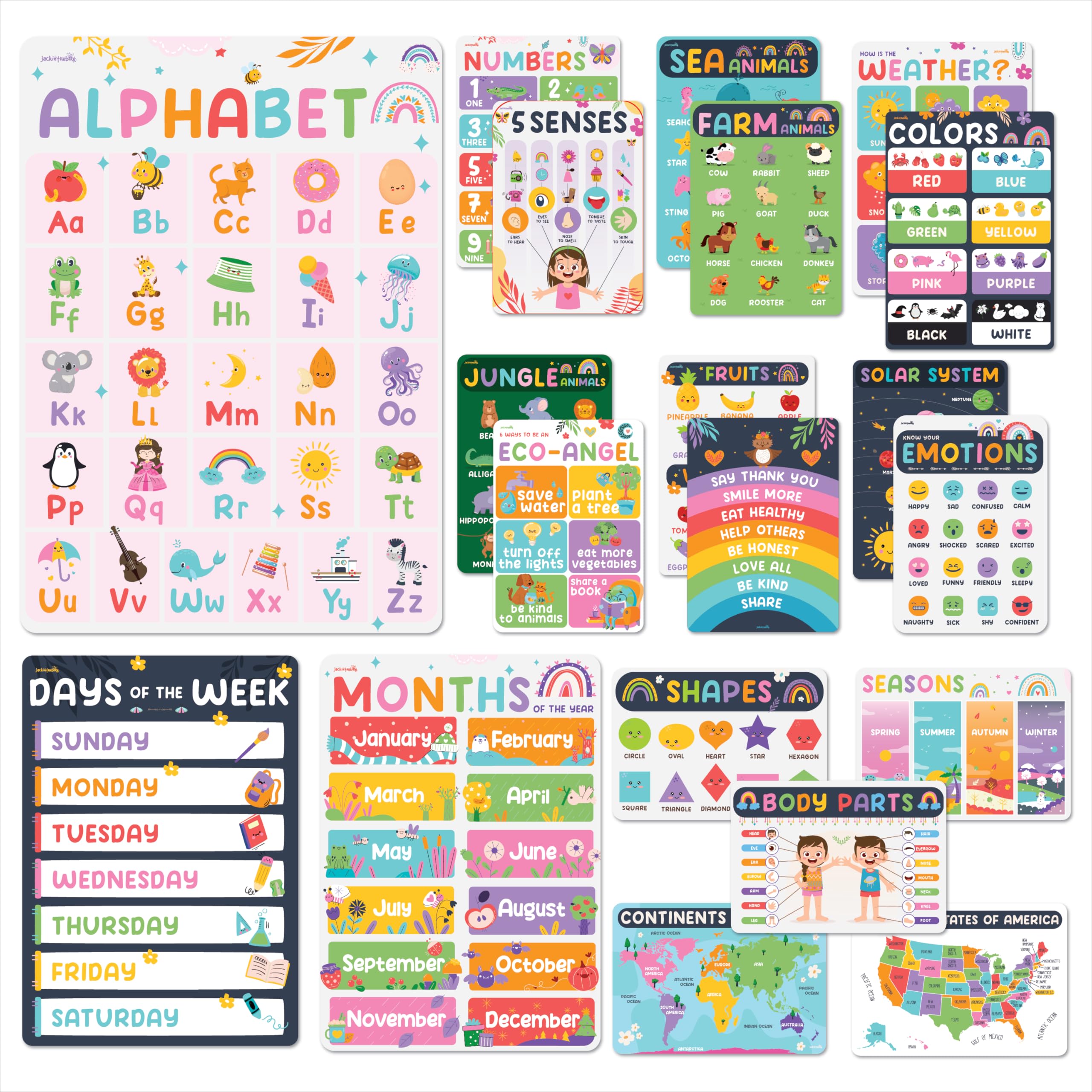 Buy jackinthebox 20 Colorful Pre K educational posters for toddlers ...