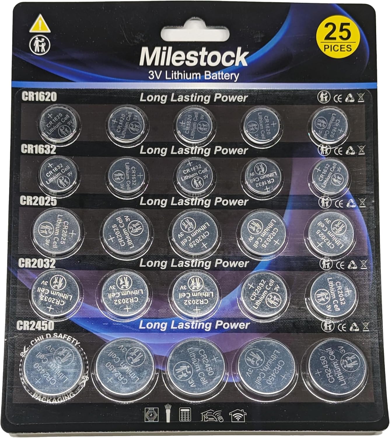 Amazon.com: Milestock 25-Pcs 3V Lithium Button Battery Assortment ...