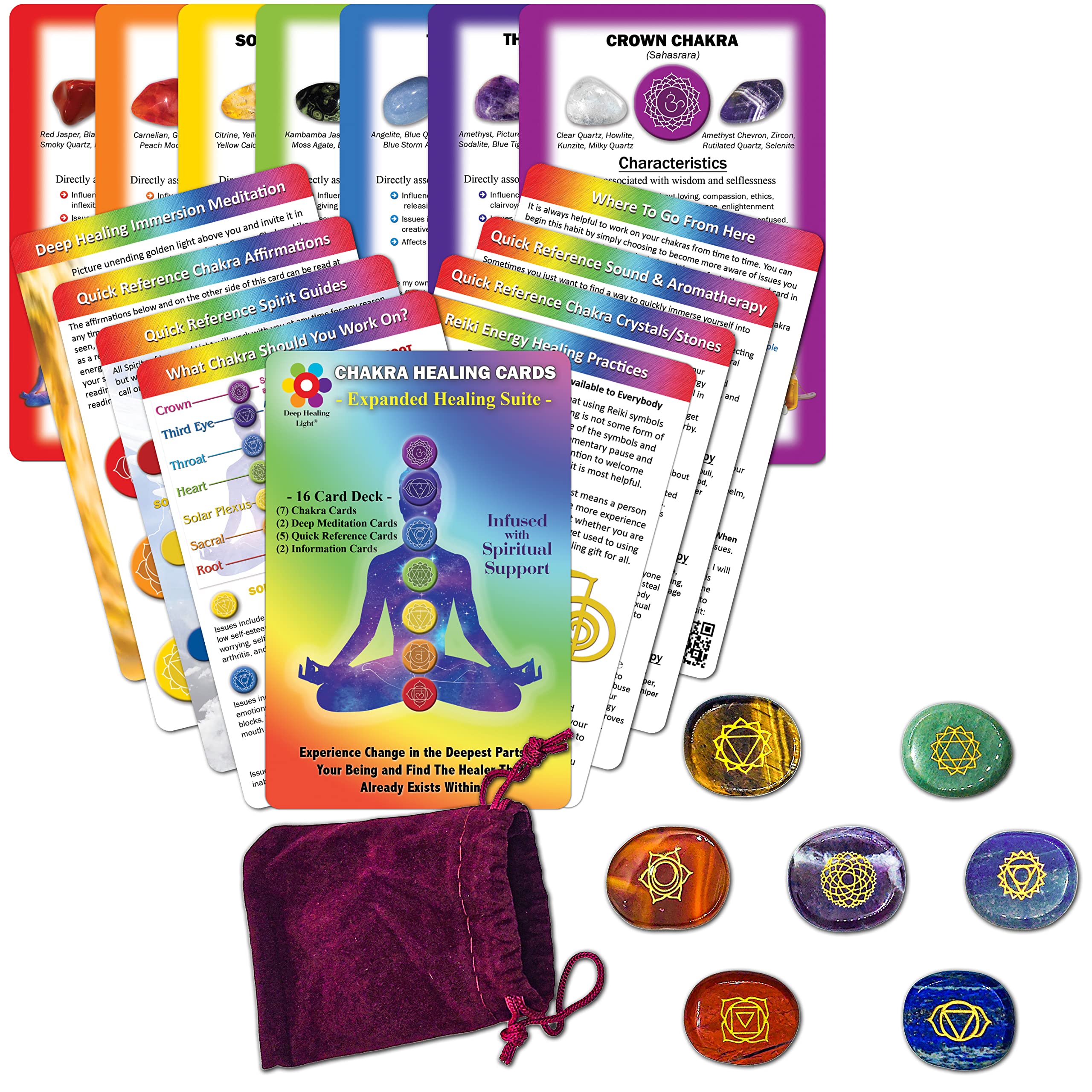Amazon.com: Deck of Chakra Healing Cards with Engraved Stones Bundle ...