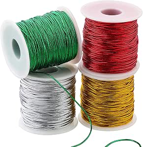 Amazon.com: Shappy 4 Rolls 200 Yards Metallic Elastic Cords Christmas ...