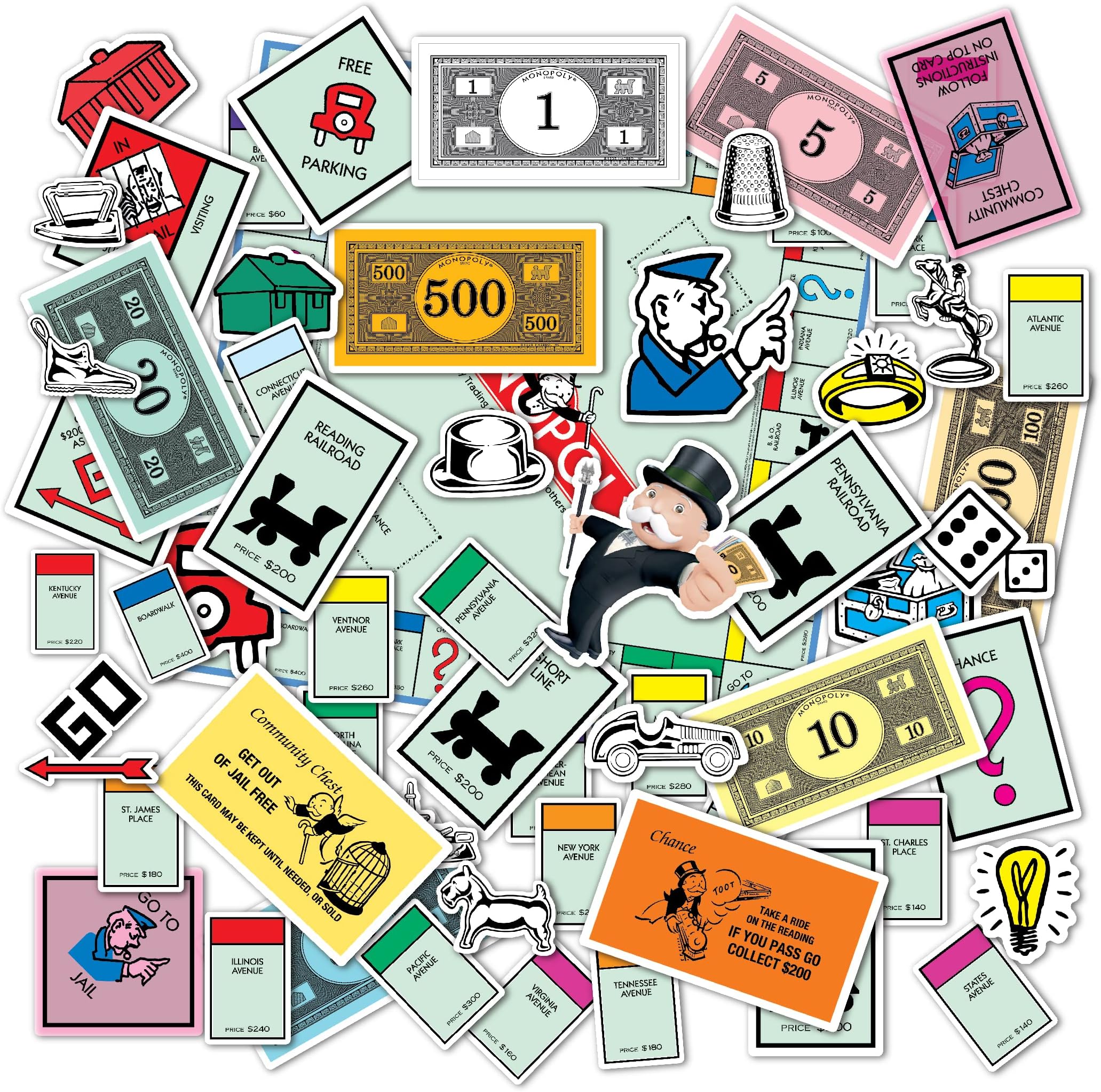 Amazon.com: Monopoly 50ct Vinyl Large Deluxe Stickers Variety Pack ...