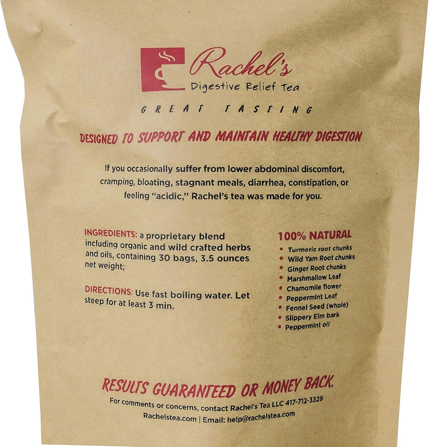 Té Rachel (30 bolsas60 tazas), más corteza de olmo resbaladizo, 400 mg ...