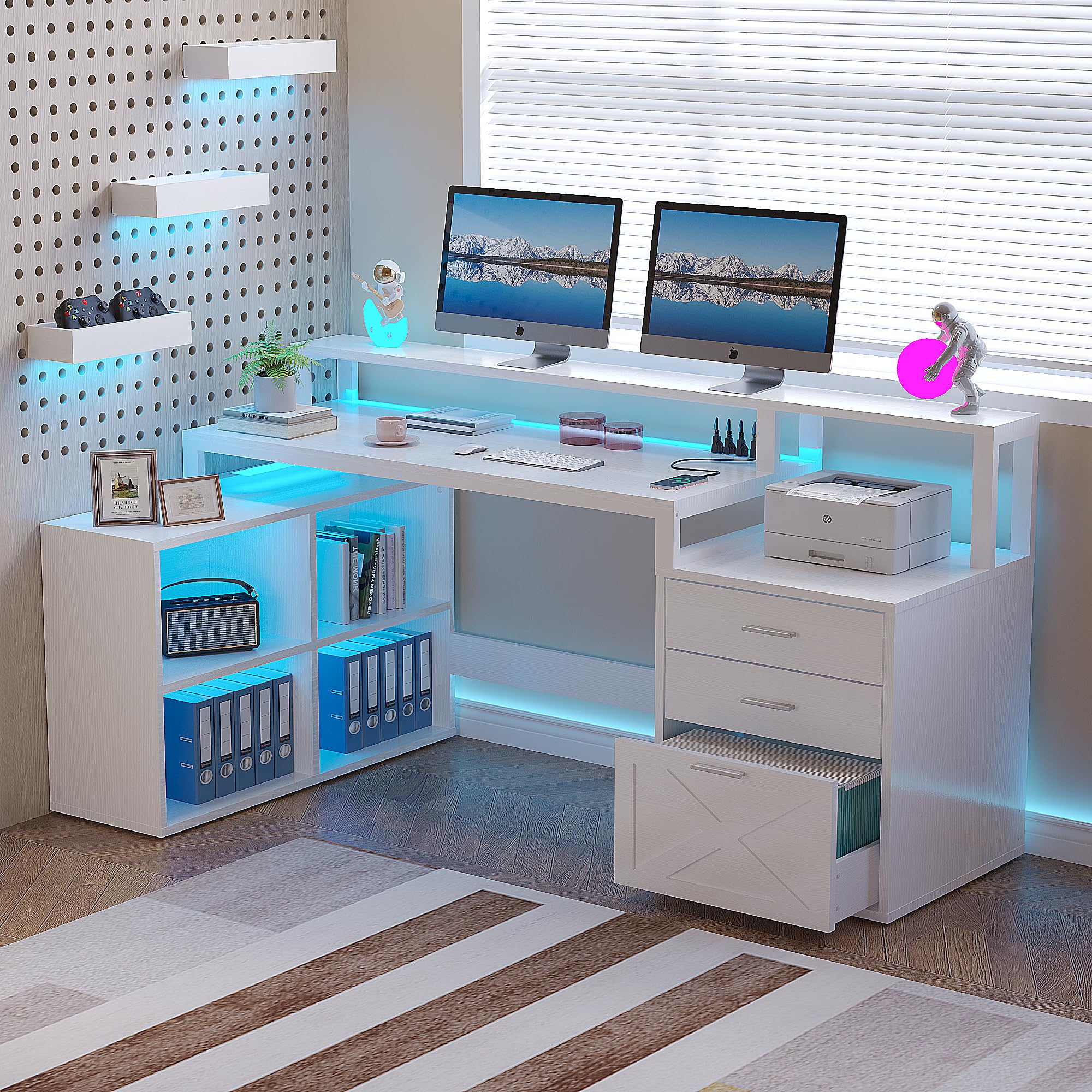 INCOMPLETE SET!!! White L-Shaped Desk with Storage Cube and 3 Drawers ...