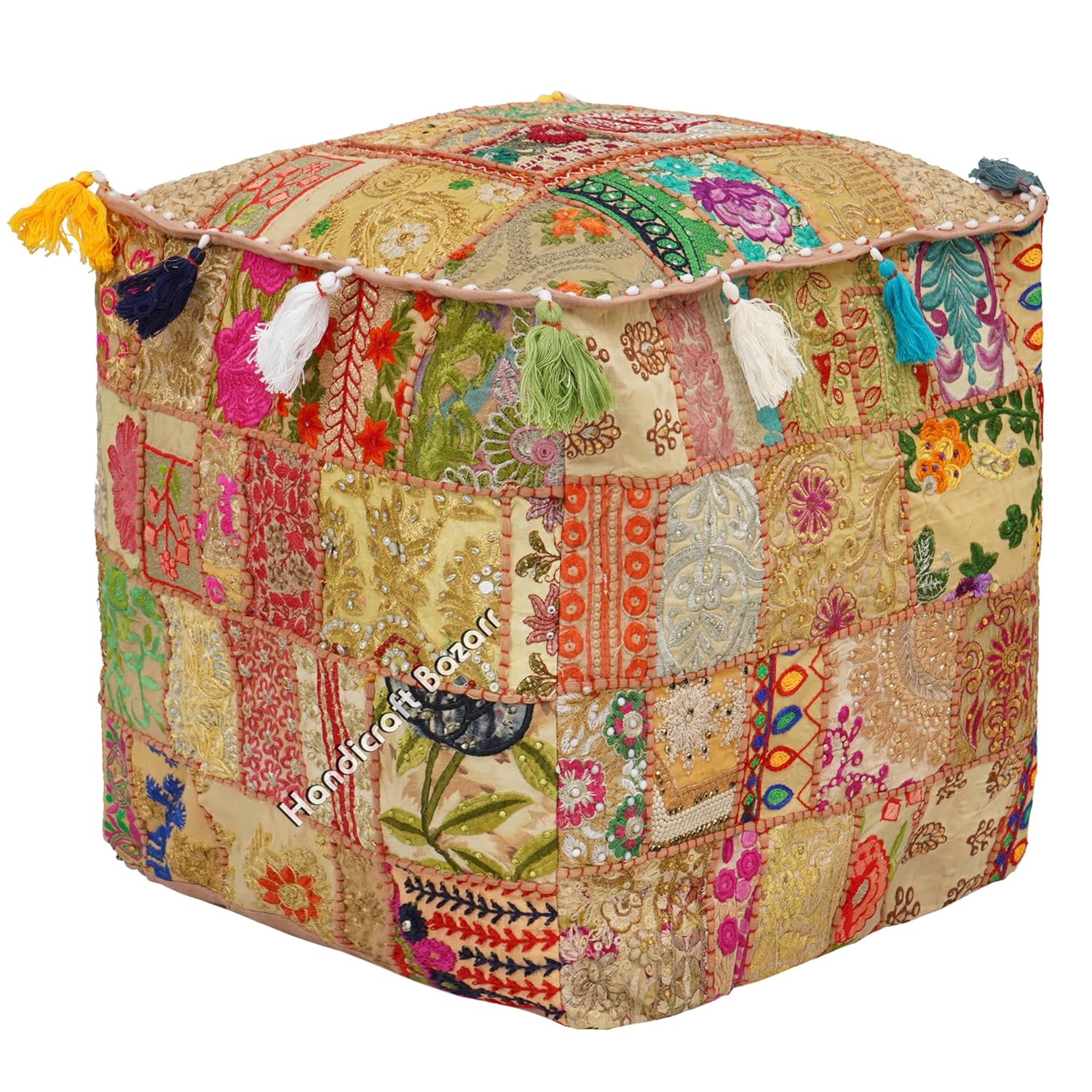 Handicraft Bazarr Ottoman Pouffe Stool for Sitting, Cotton Patchwork ...