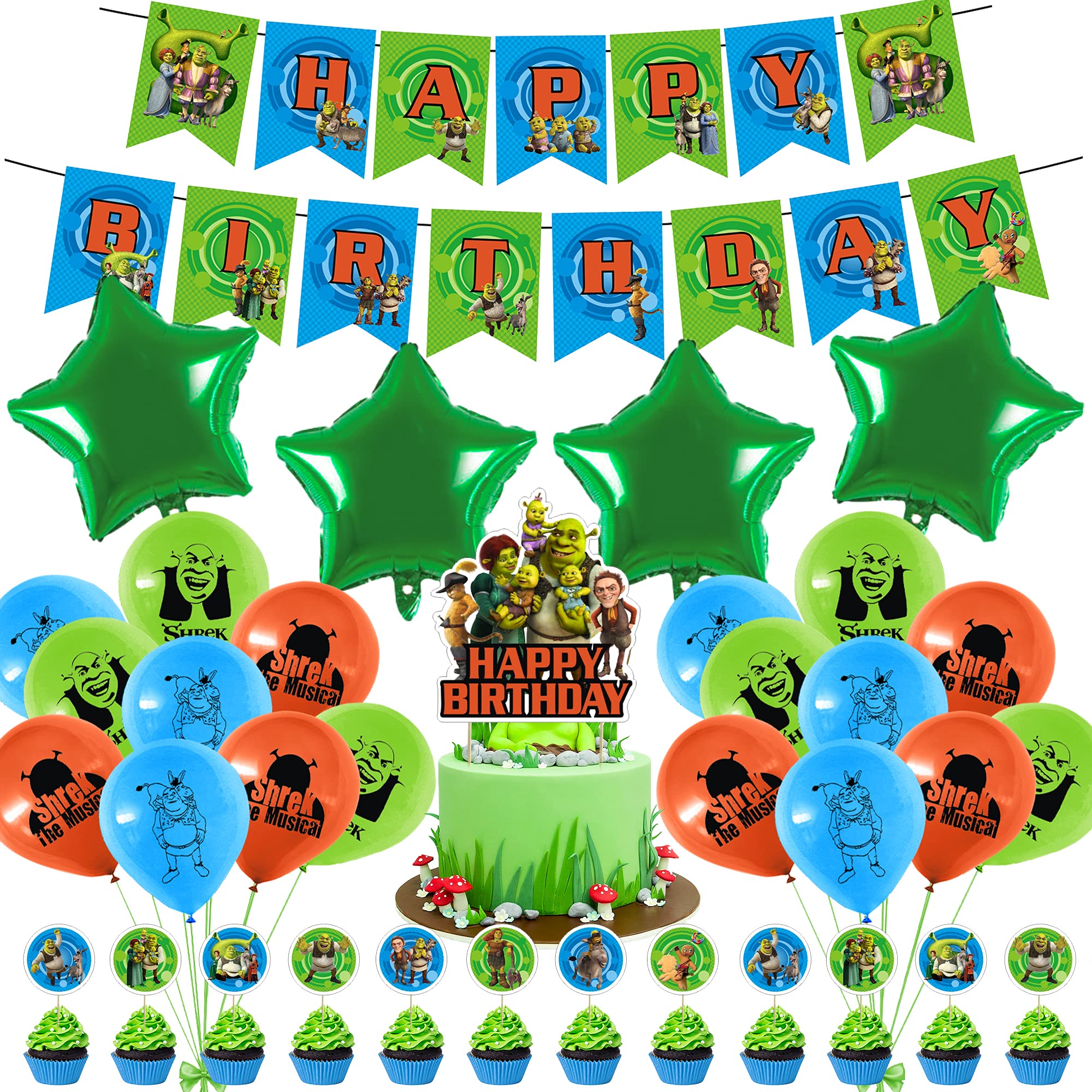 46 Pcs Shrek Party Supplies Shrek Theme Birthday Party Decorations ...