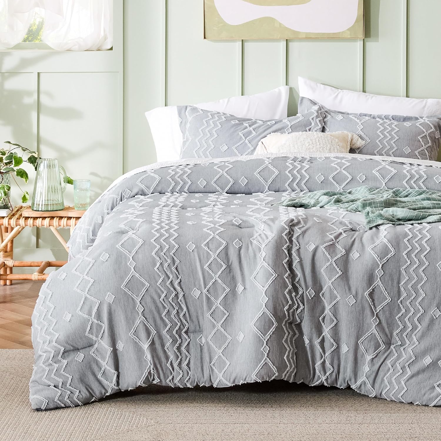 Amazon.com: Bedsure Boho Tufted Comforter Set Queen - Dark Grey ...