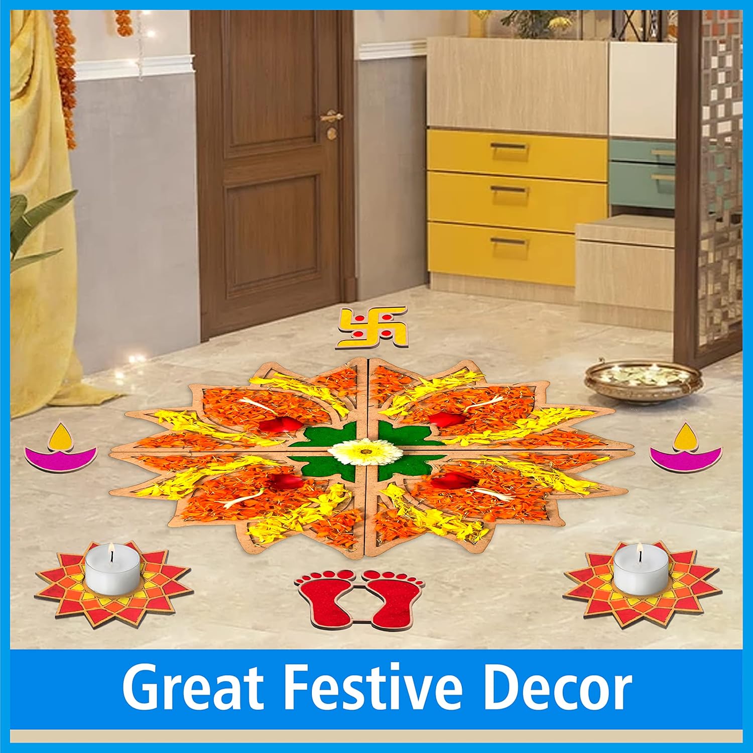 Buy Solobolo Layered Rangoli Mat|Lotus Flower Rangoli Mat|Diwali Diya ...