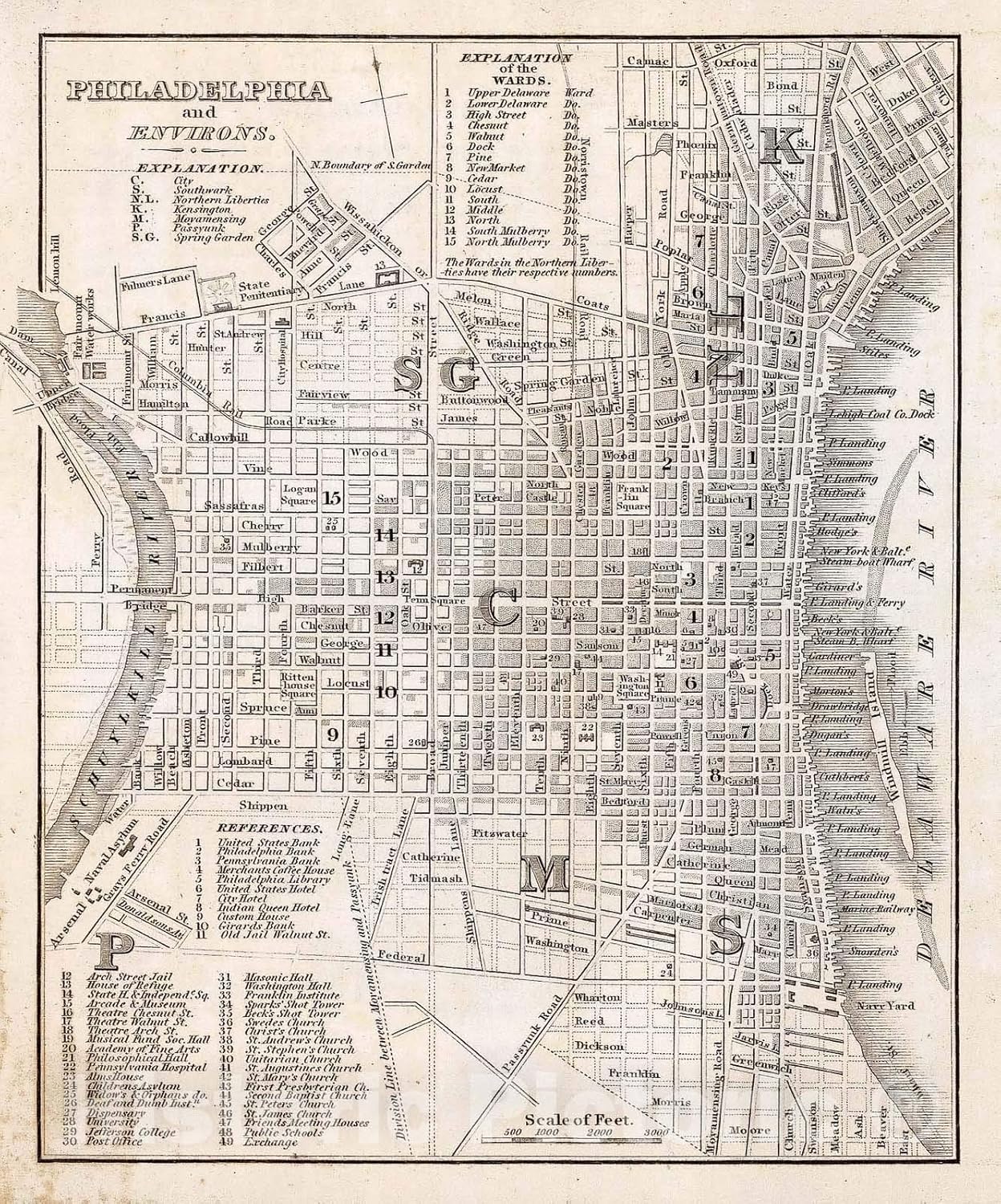 Amazon.com: Historic Map - Guide Book, Philadelphia and Environs 1842 ...